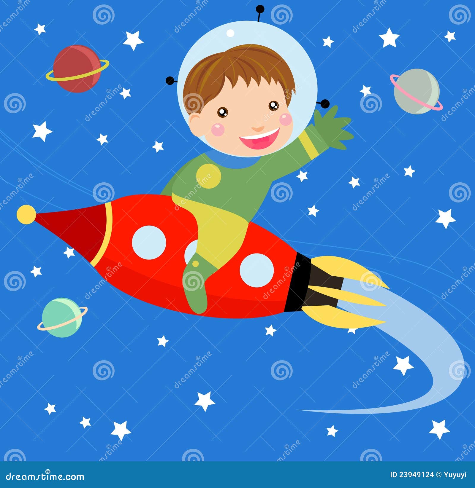 Cartoon Boy Fly Riding Red Fast Rocket. Stock Vector - Illustration of ...