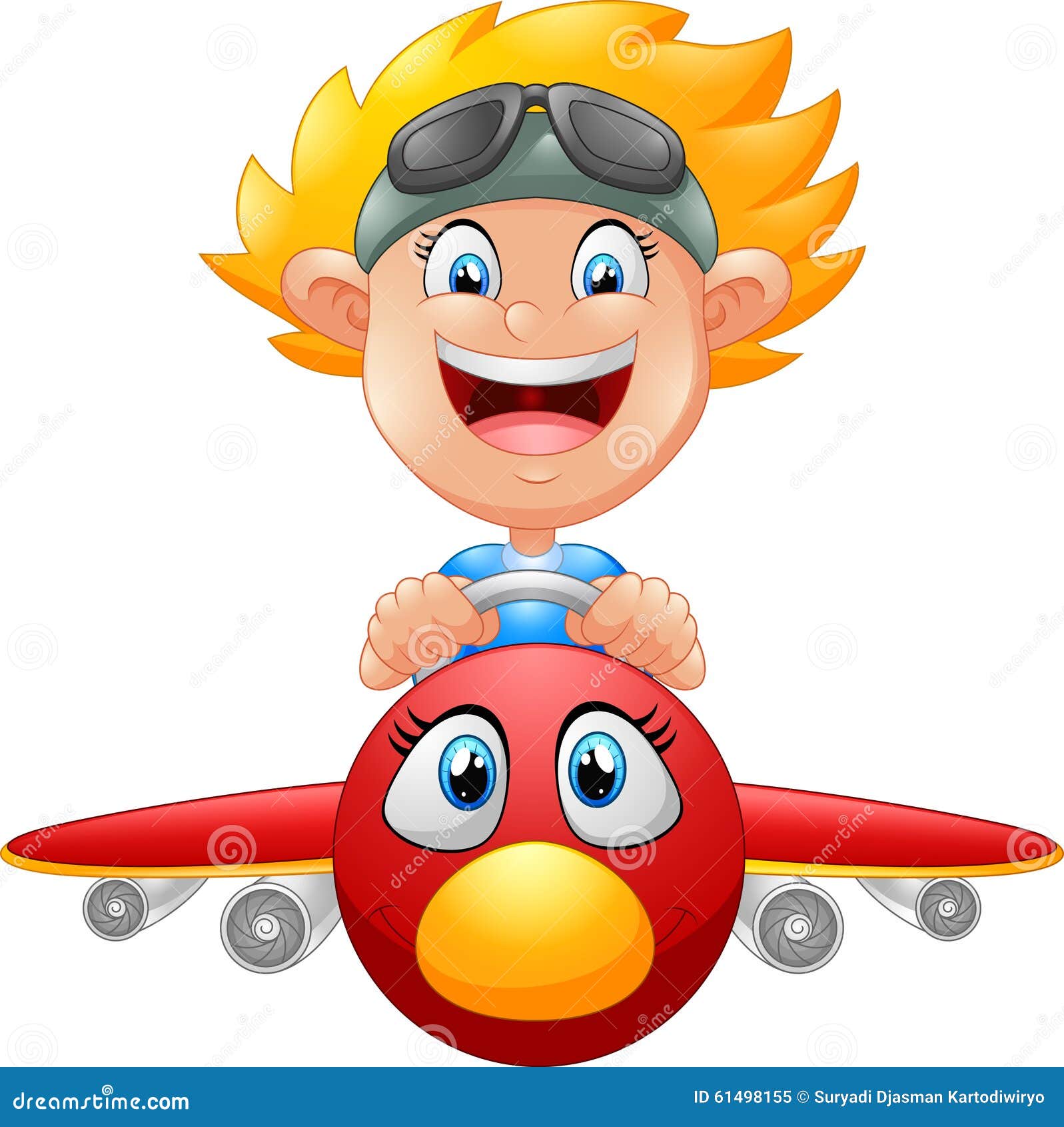 Cartoon Boy Flying Plane stock illustration. Illustration of baby ...