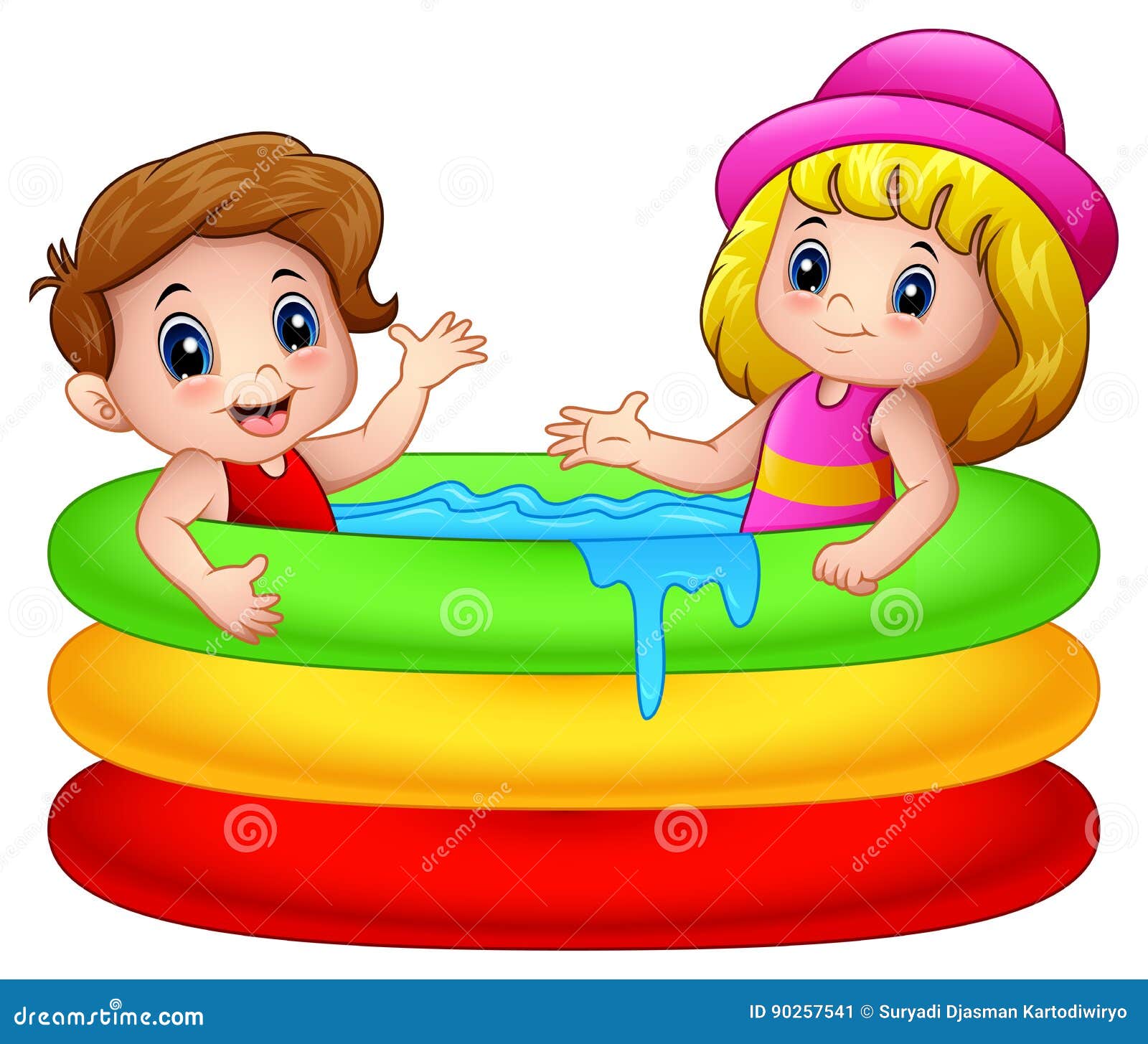 Cartoon Boy And Girl Playing In An Inflatable Pool | CartoonDealer.com ...