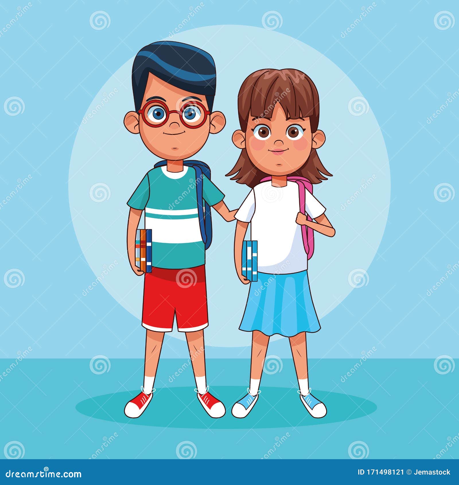 Cartoon Boy and Girl Standing, Colorful Design Stock Vector ...