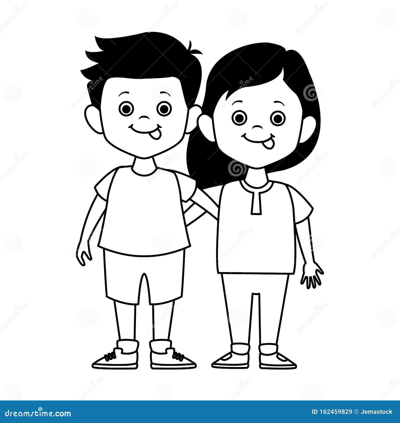 Cartoon Boy and Girl Standing Icon Stock Vector - Illustration of ...