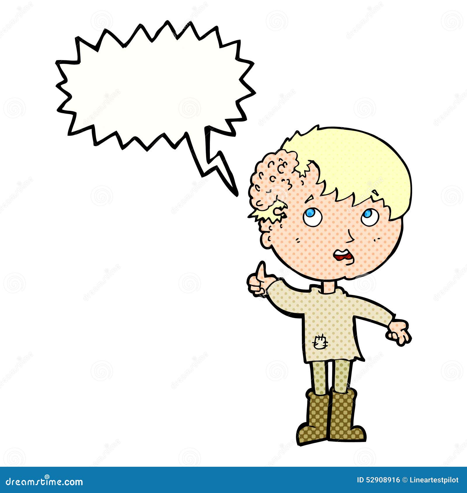 Cartoon Boy with Growth on Head with Speech Bubble Stock Illustration ...