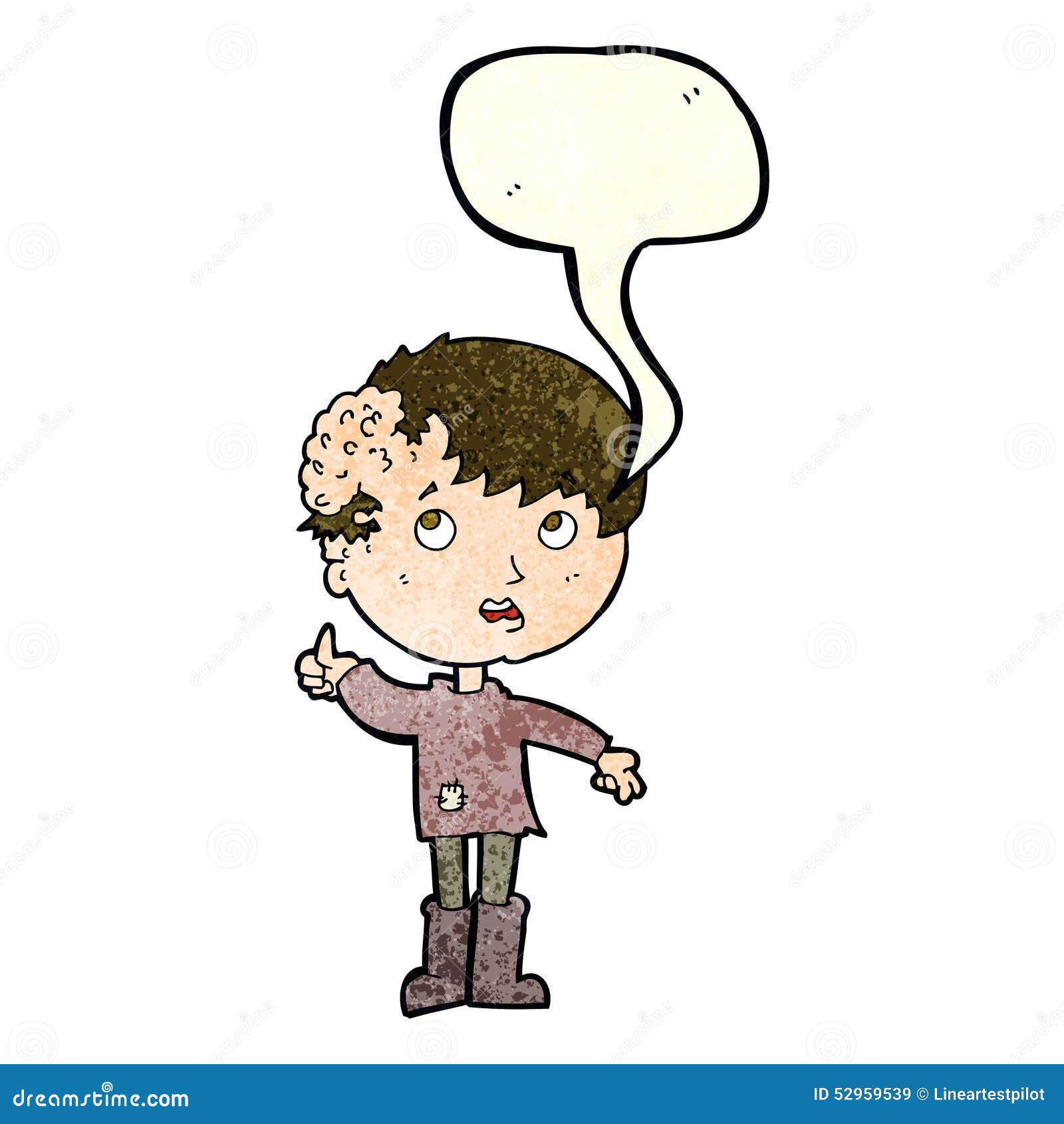 Cartoon Boy with Growth on Head with Speech Bubble Stock Illustration ...