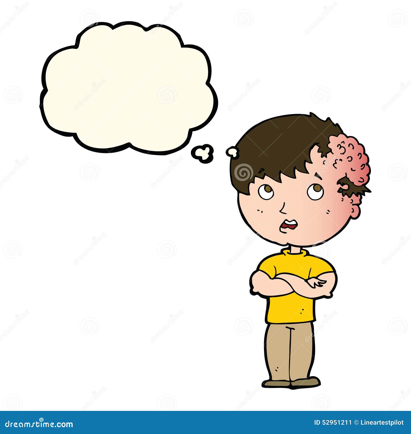 Cartoon Boy with Growth on Head with Thought Bubble Stock Illustration ...