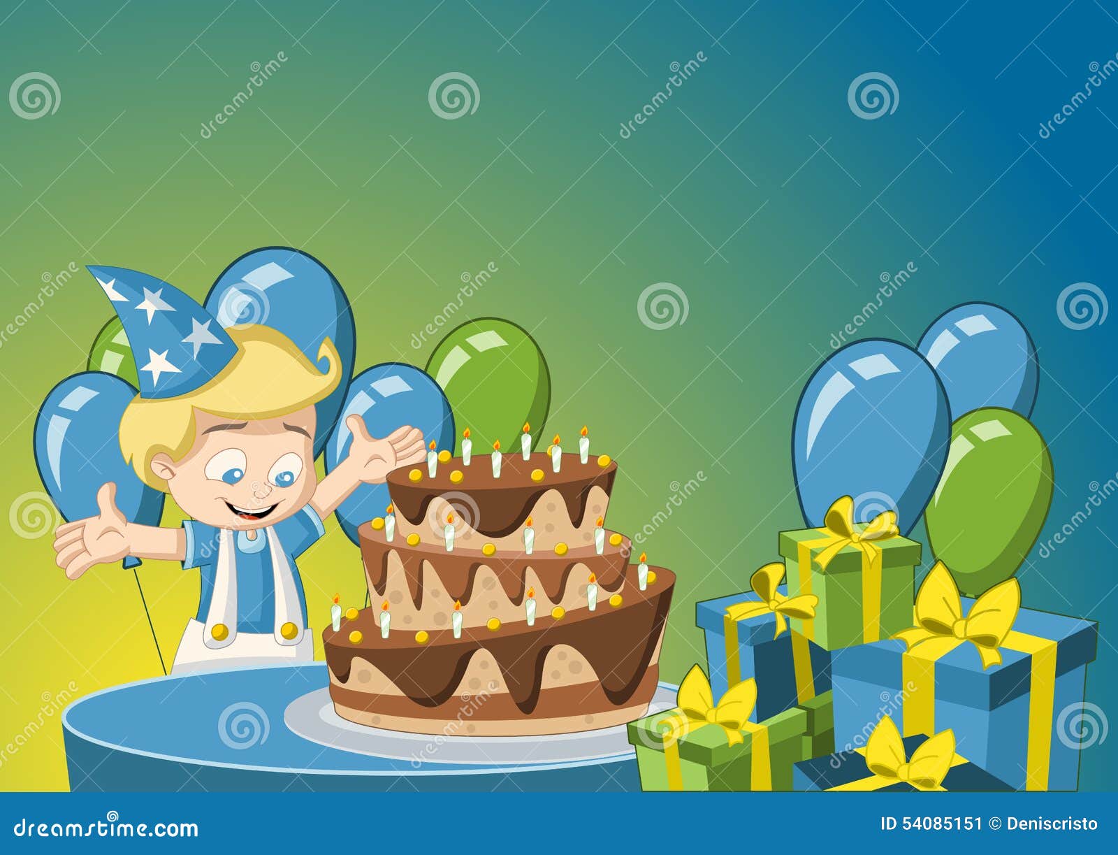 Cartoon Boy Having Fun at Birthday Party Stock Vector - Illustration of ...
