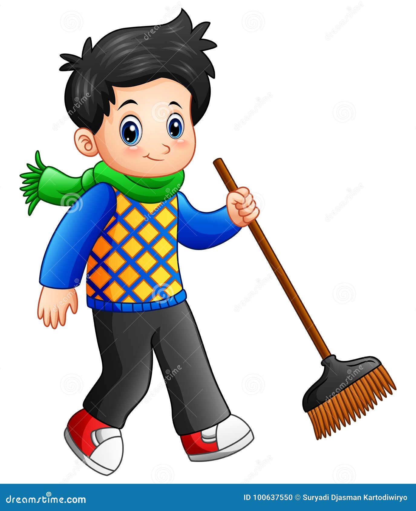 Cartoon Boy Holding a Broom Stock Vector - Illustration of dress, male ...