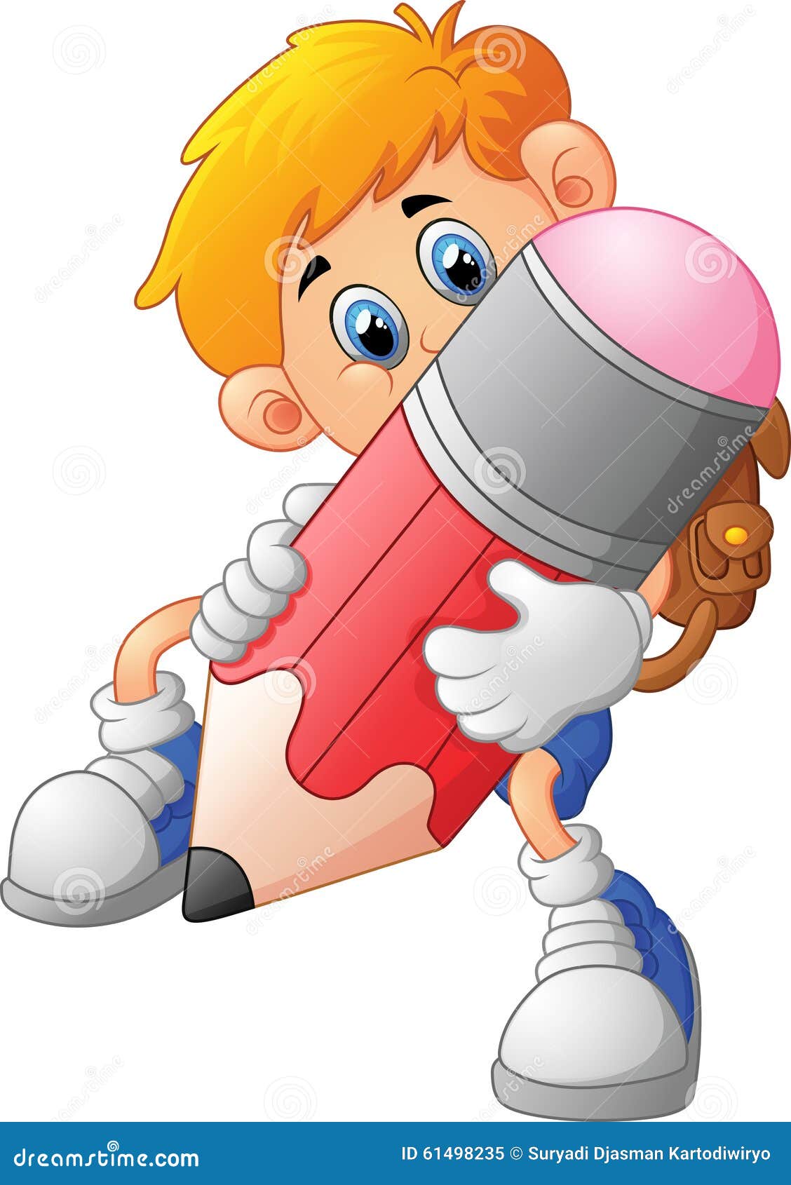 Cartoon boy holding pencil stock illustration. Illustration of posing ...