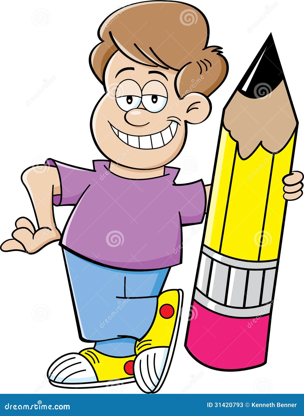 Cartoon Boy Holding a Pencil Stock Vector - Illustration of funny, clip ...