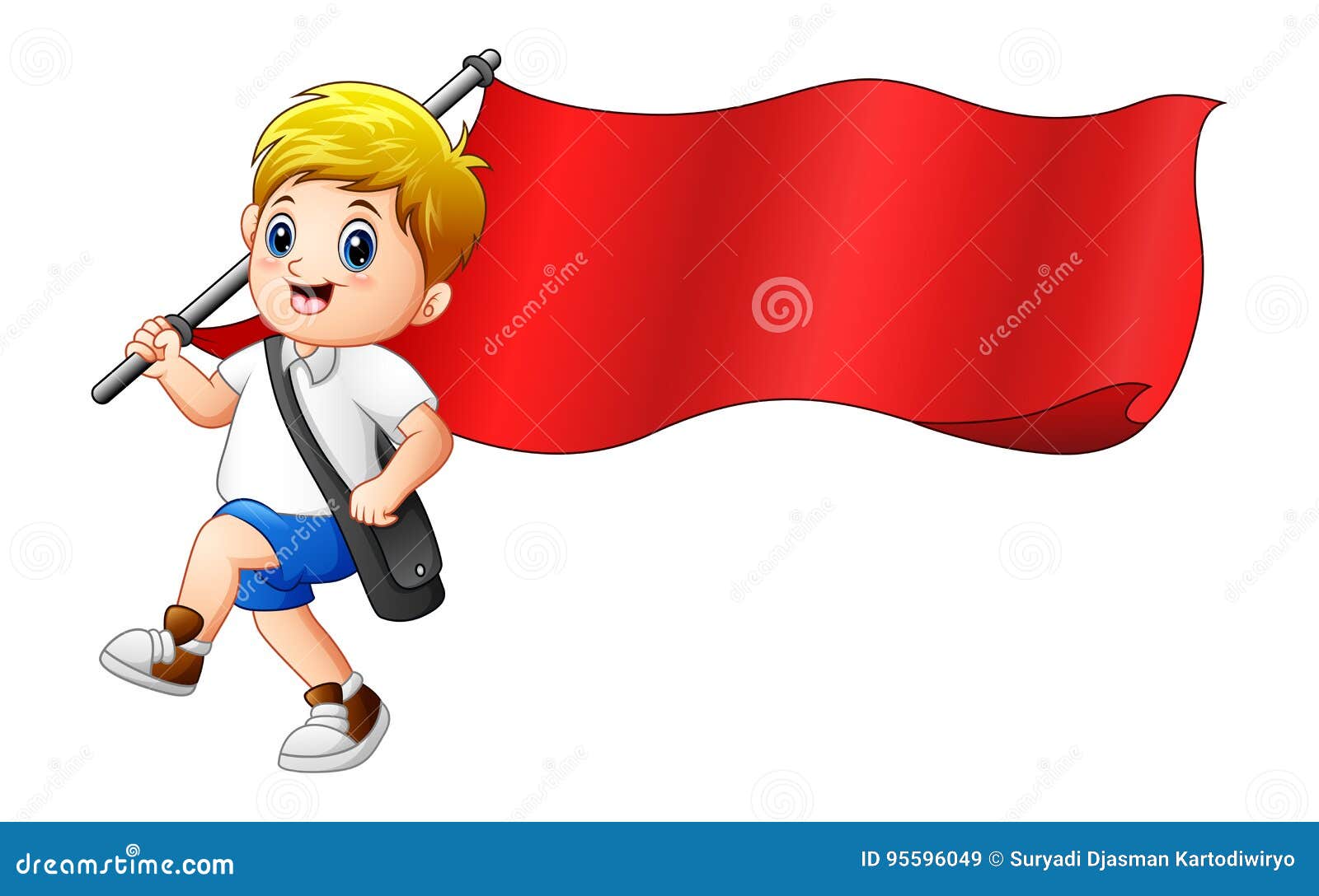 Cartoon Boy Holding Red Flag Stock Vector - Illustration of happiness ...