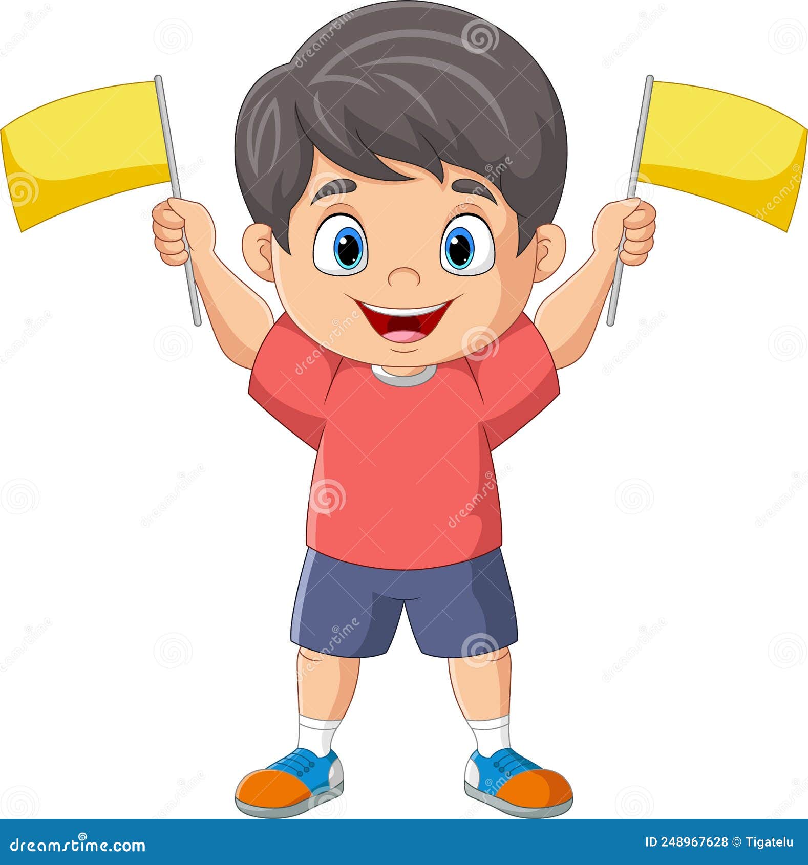 Cartoon Boy Holding Yellow Blank Flags Stock Vector - Illustration of ...