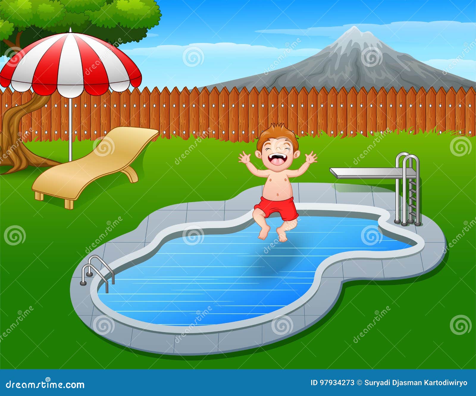 Cartoon Boy Jumping in Swimming Pool Stock Vector - Illustration of ...