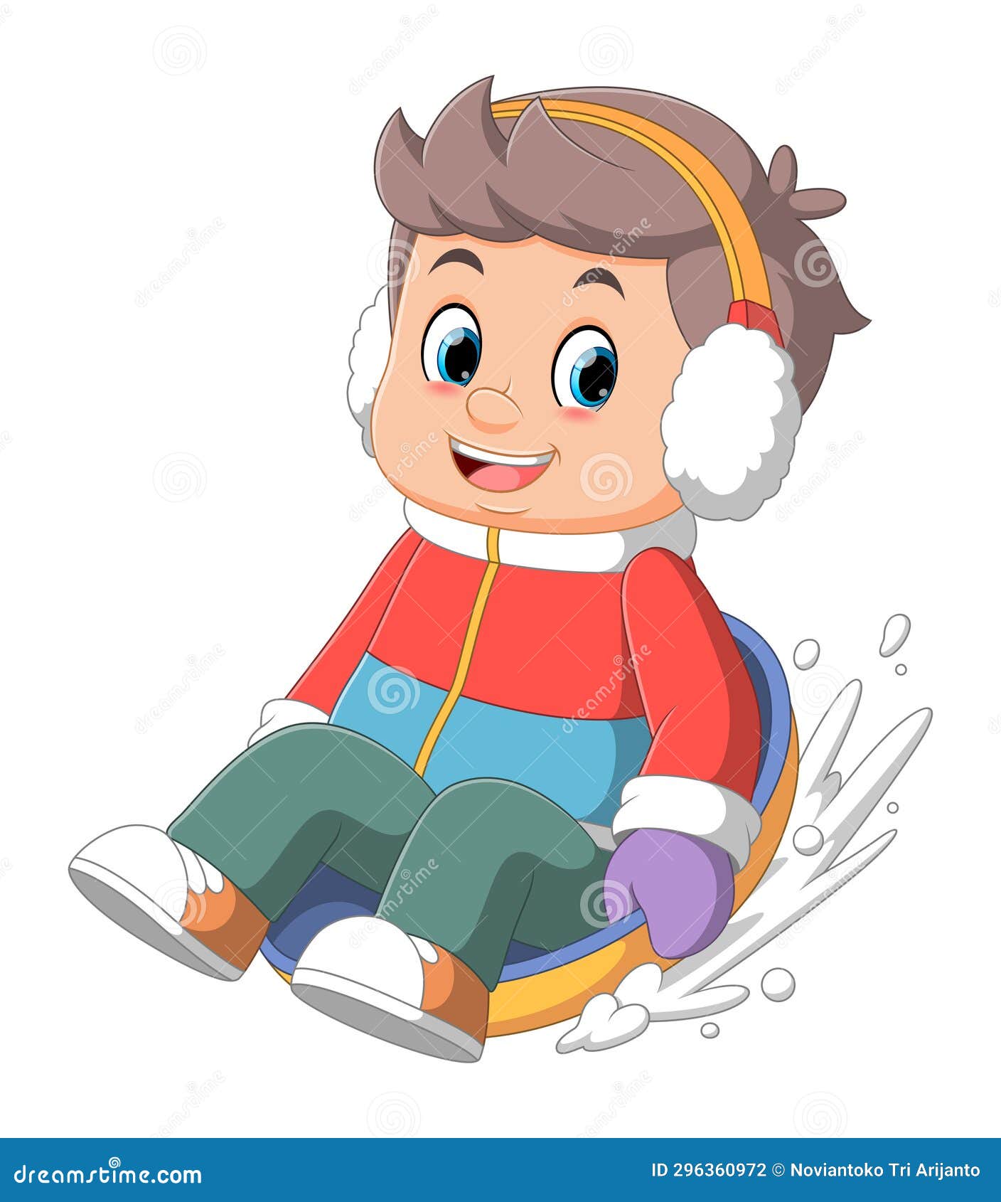 Cartoon A Boy Kids Sledding Down A Hill Vector Illustration ...