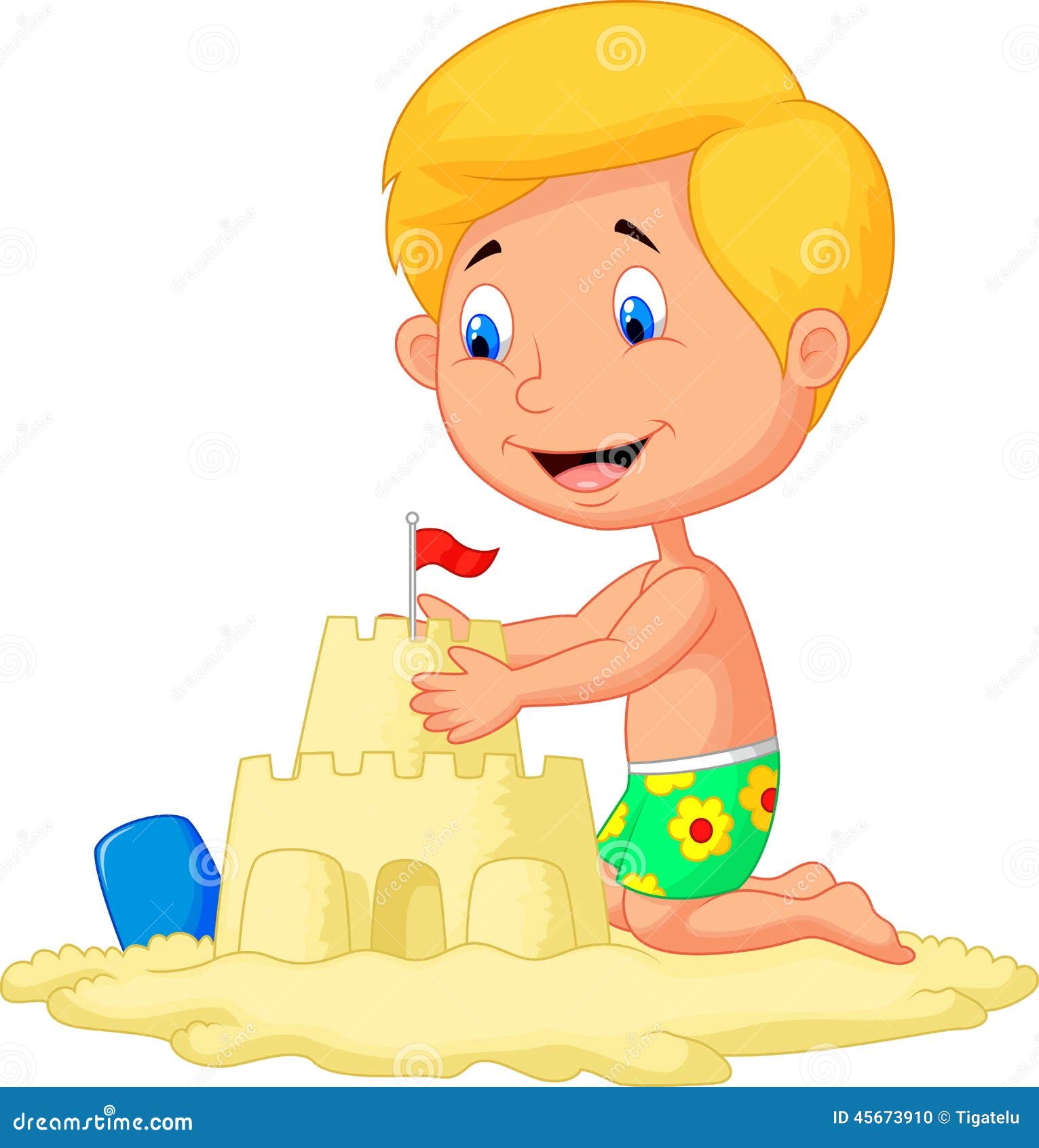 Cartoon Boy Making Sand Castle Vector Illustration | CartoonDealer.com ...