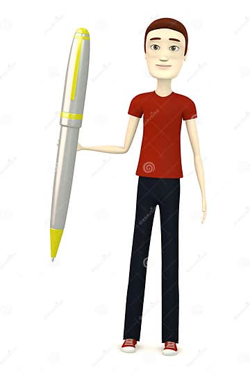 Cartoon boy with pen stock illustration. Illustration of stationery ...