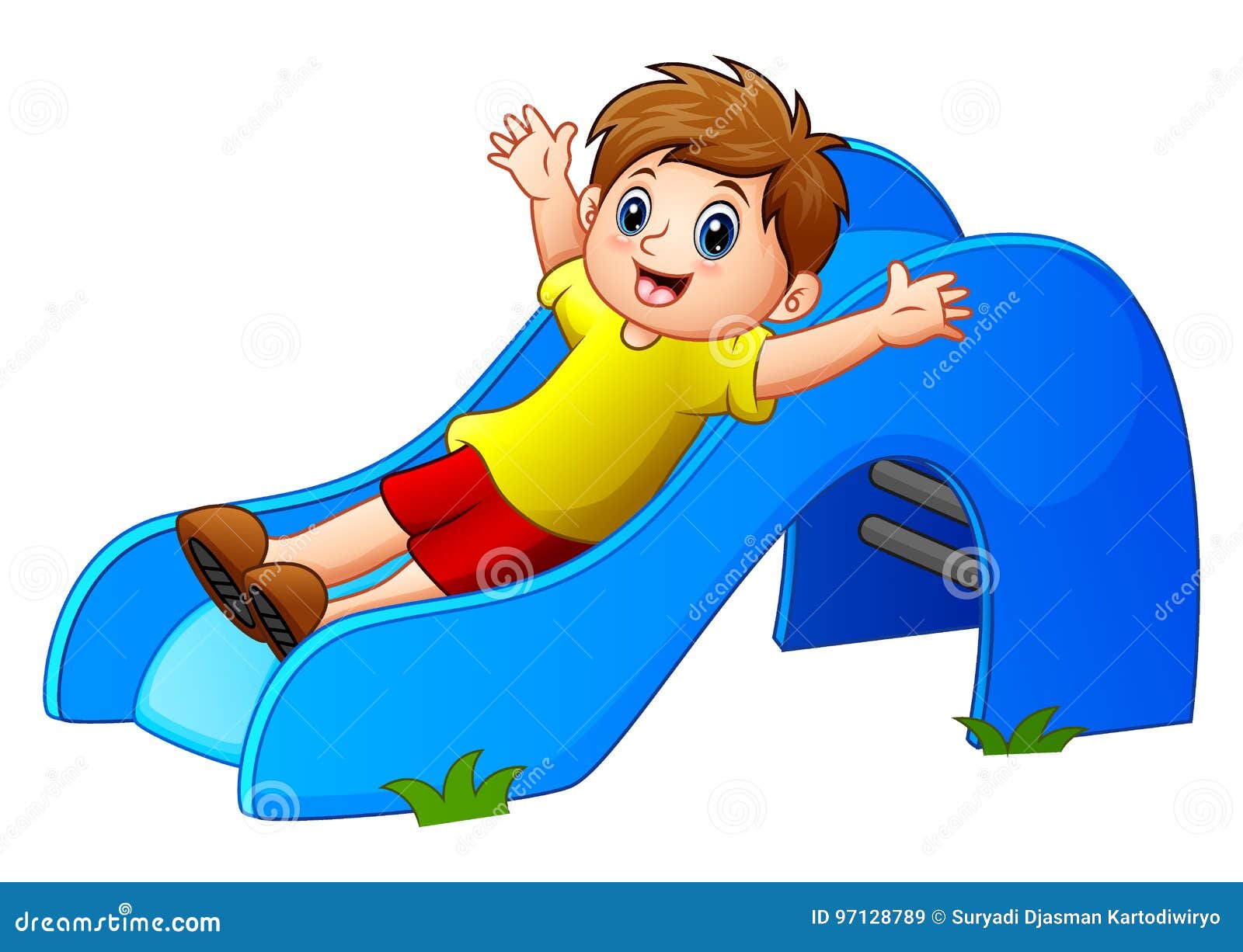 Cartoon Boy Play Sliding Down Stock Vector - Illustration of people ...