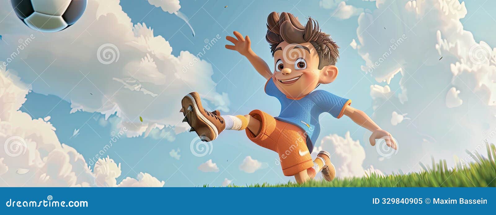 Cartoon Boy Player Strikes the Ball while Running. Stock Illustration ...