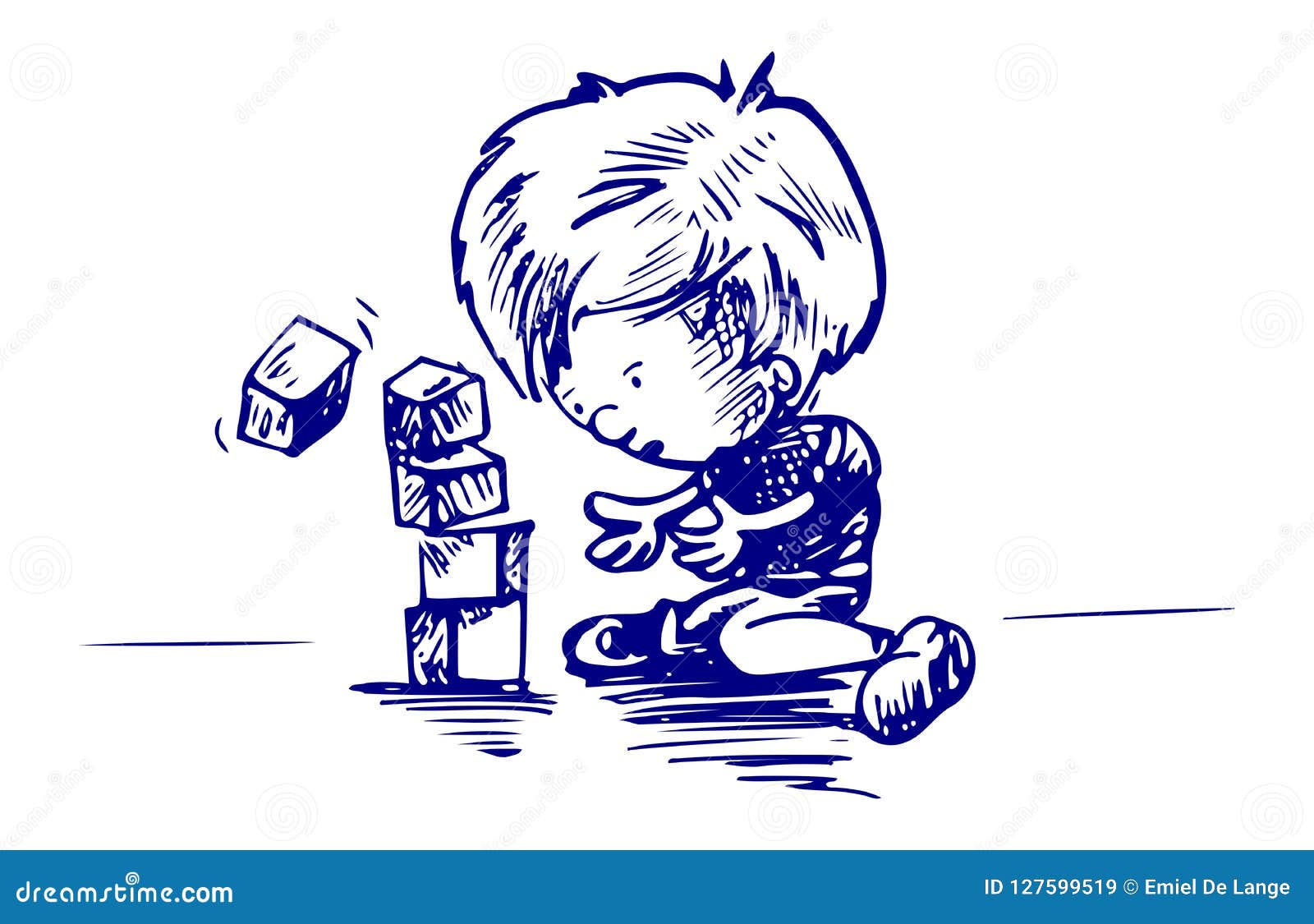 Cartoon of a Boy Playing with Blocks Stock Illustration - Illustration ...
