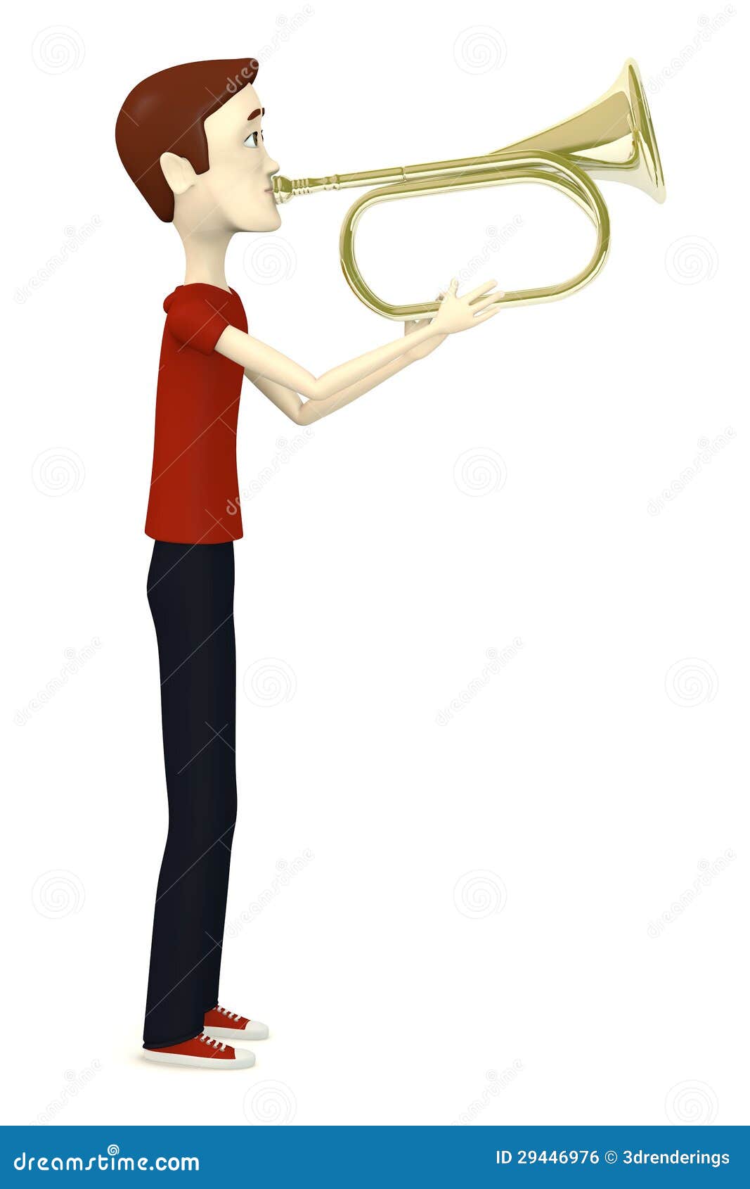 Cartoon Boy Playing on Brass Trumpet Stock Illustration - Illustration ...
