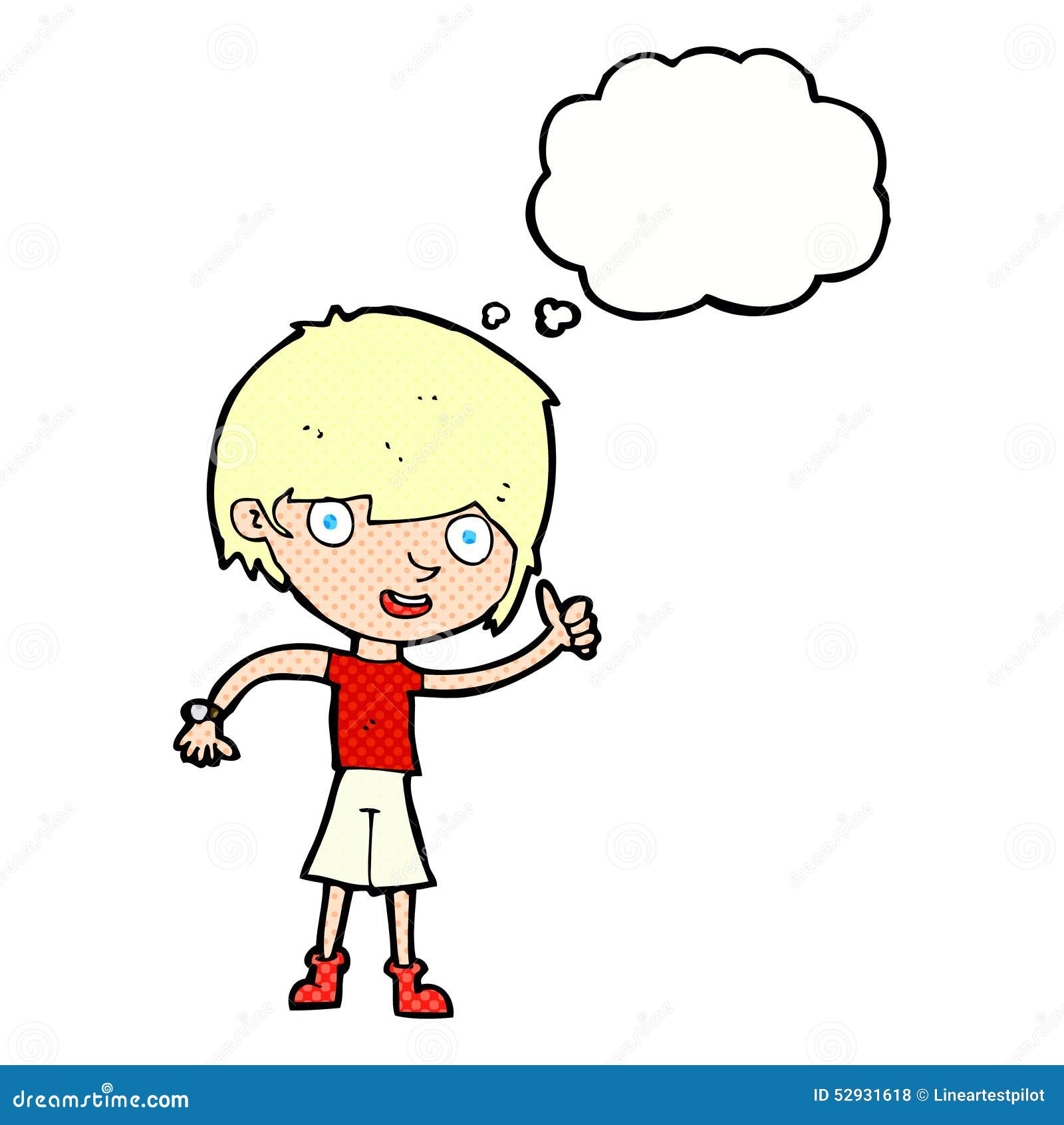 Cartoon Boy with Positive Attitude with Thought Bubble Stock ...