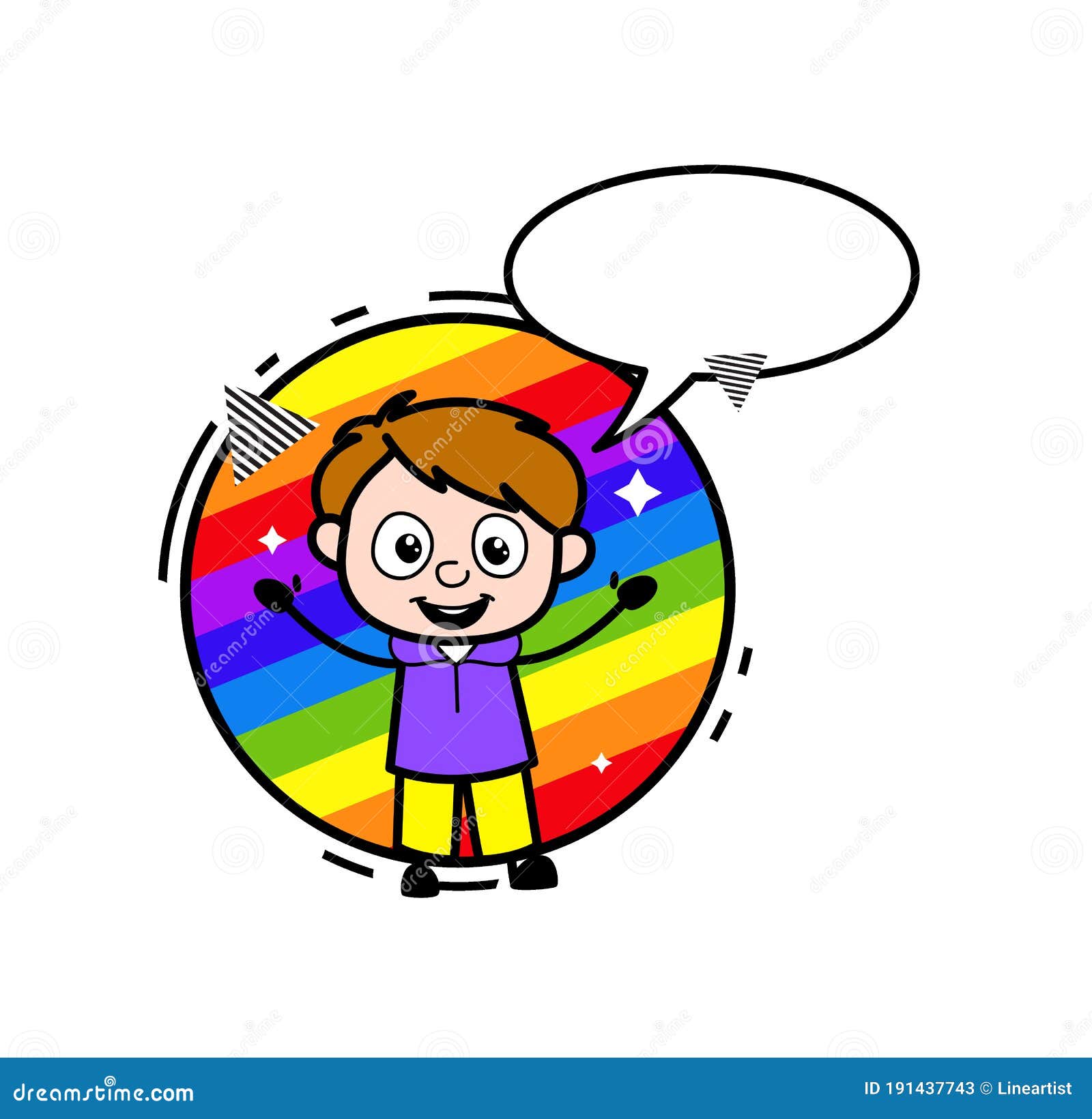 Cartoon Boy with Rainbow Background Stock Illustration - Illustration ...