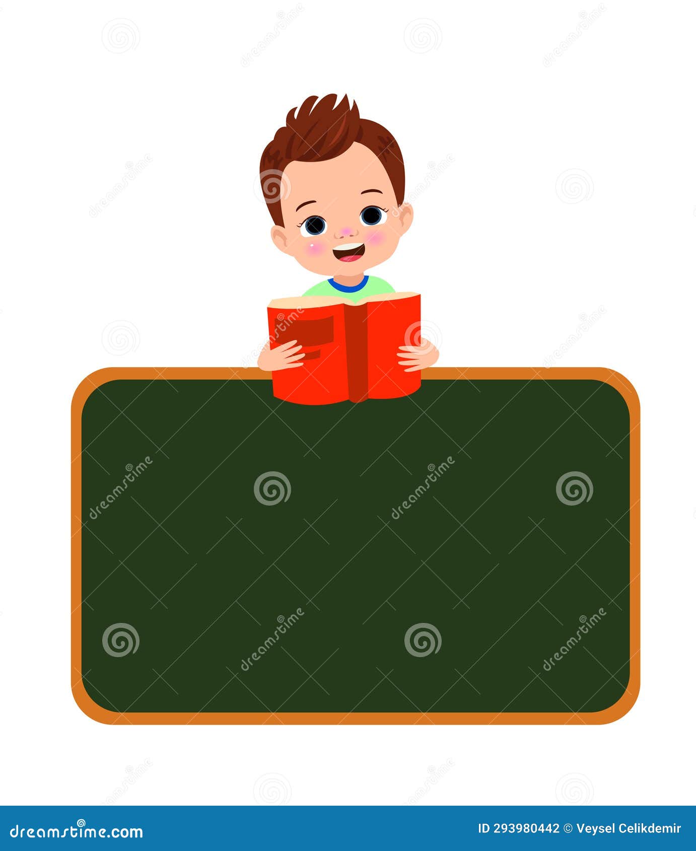 Cartoon Boy Reading a Book on the Board Stock Illustration ...
