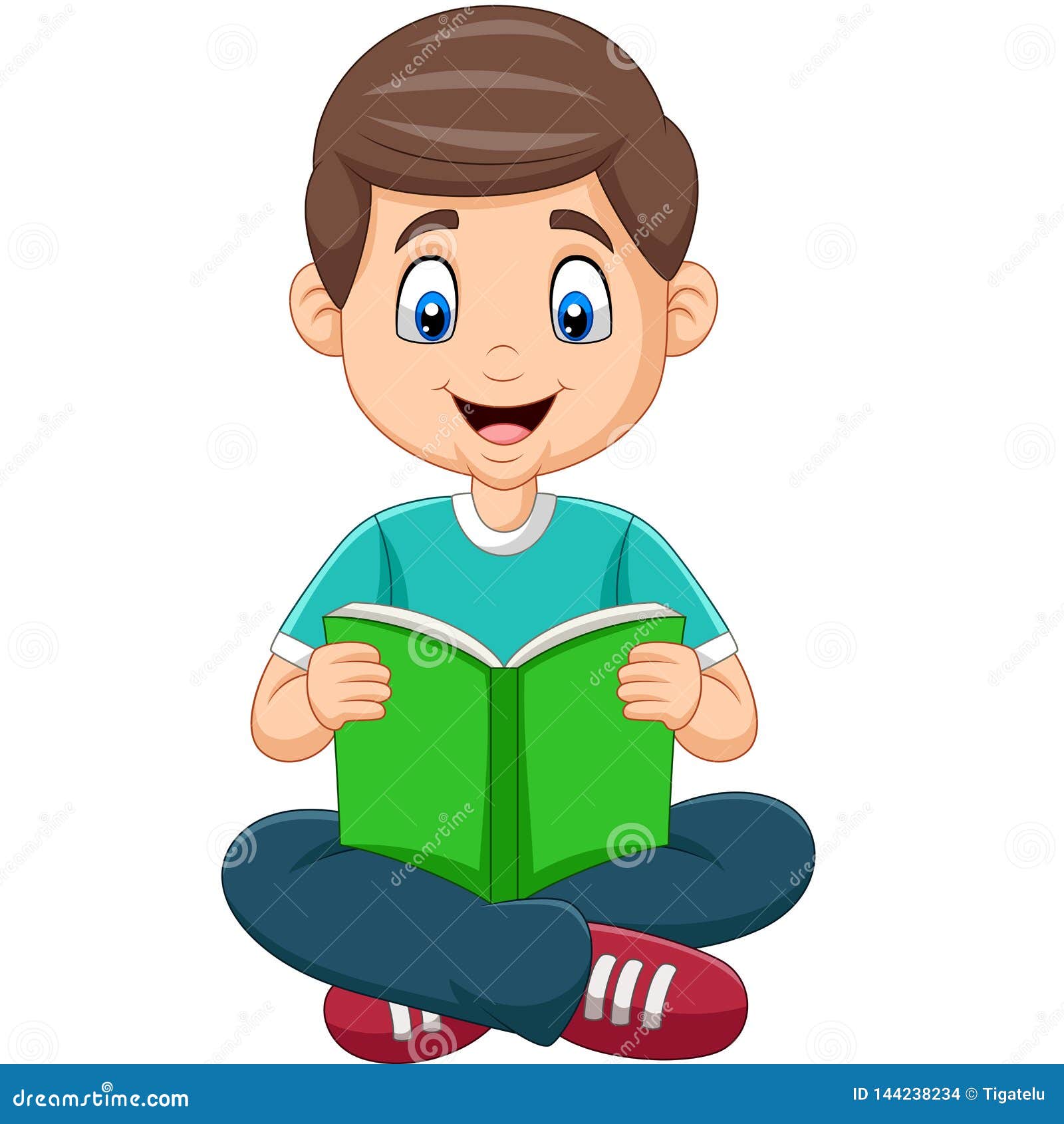 Cartoon boy reading a book stock vector. Illustration of knowledge ...
