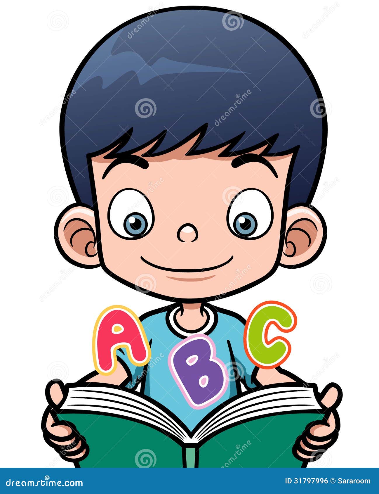 Cartoon boy reading a book stock vector. Illustration of junior - 31797996