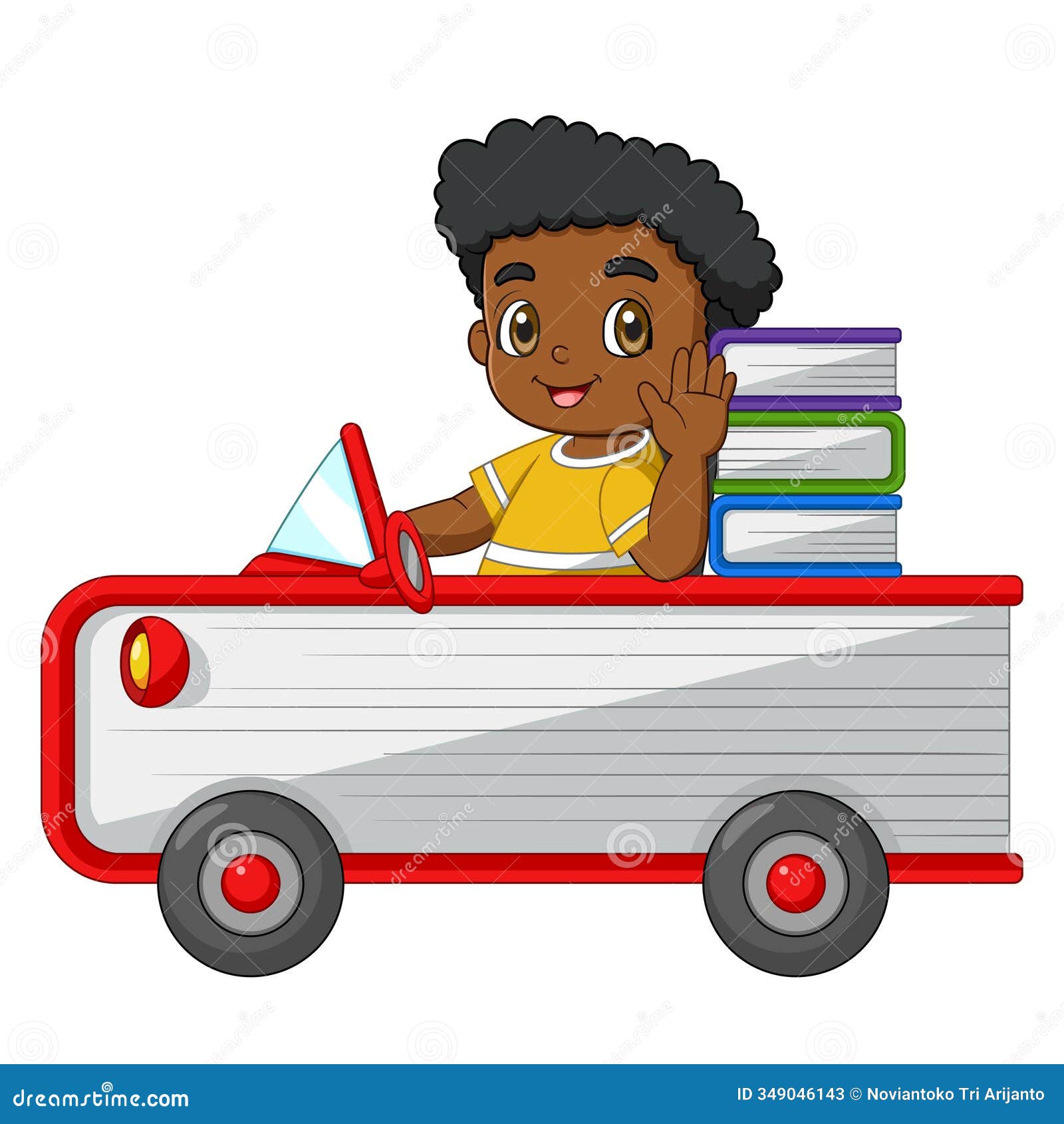 Cartoon Boy Riding a Book Car Stock Vector - Illustration of travel ...