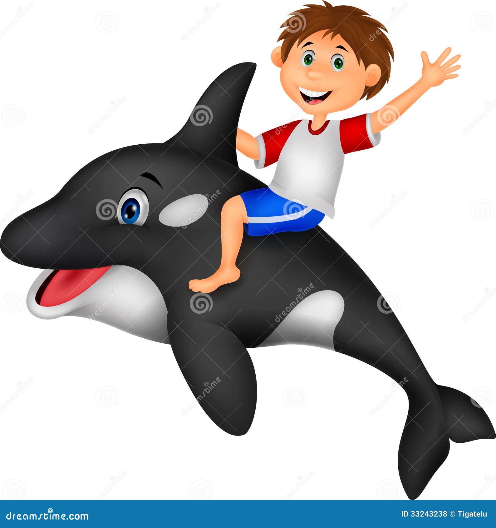 Cartoon Boy Riding Orca Vector Illustration | CartoonDealer.com #33243238
