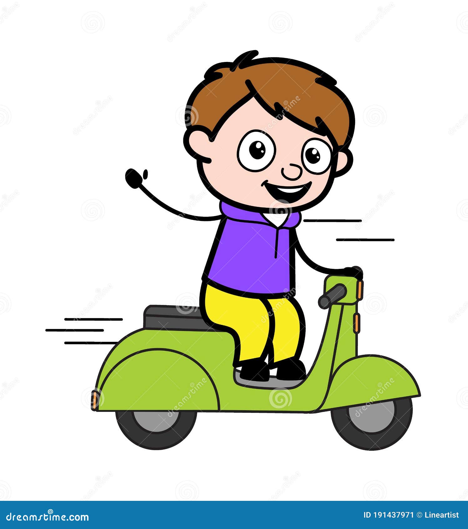 Cartoon Boy Riding Scooter stock illustration. Illustration of ...