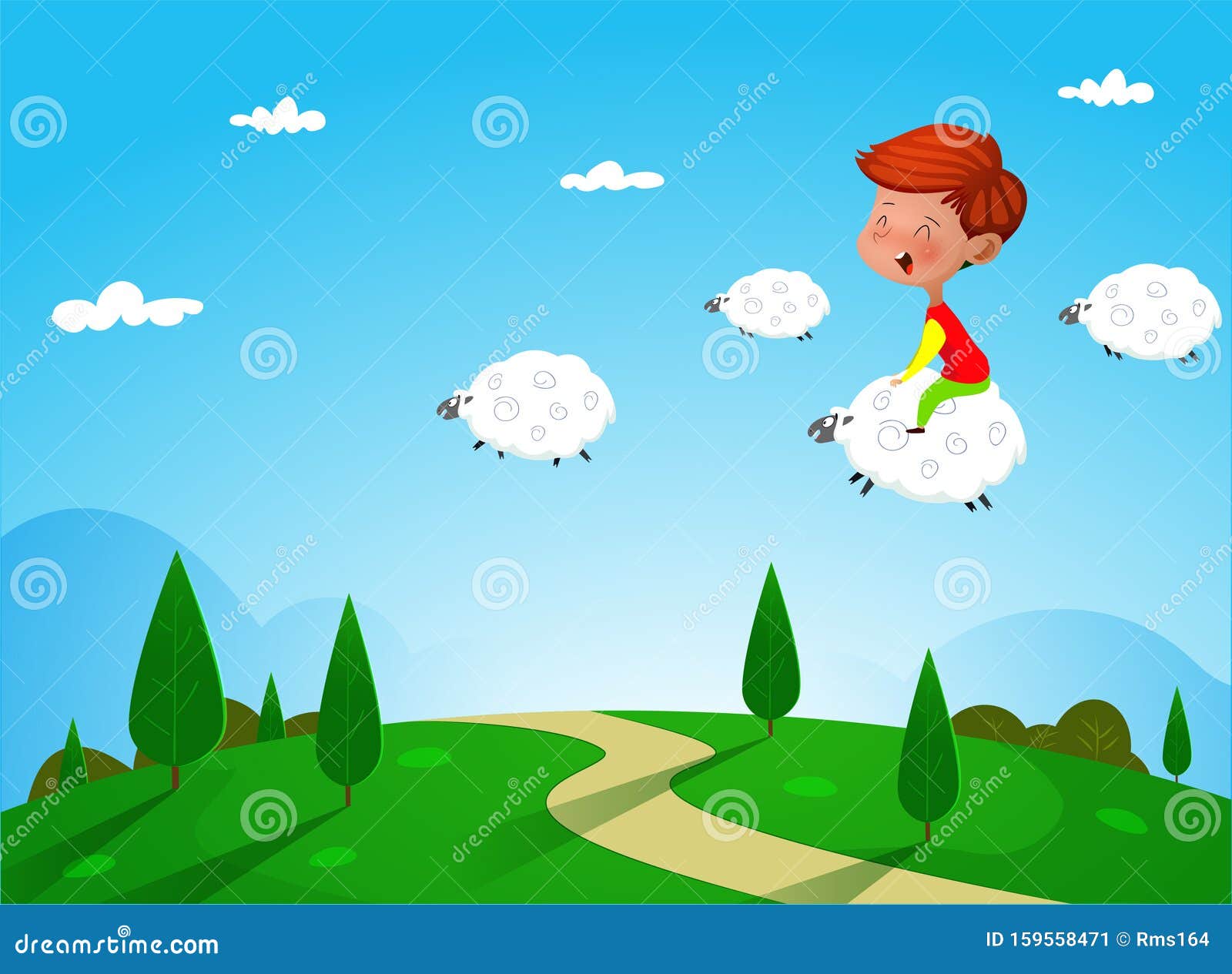 The Cartoon Boy Riding on a Sheep. Stock Vector - Illustration of ...