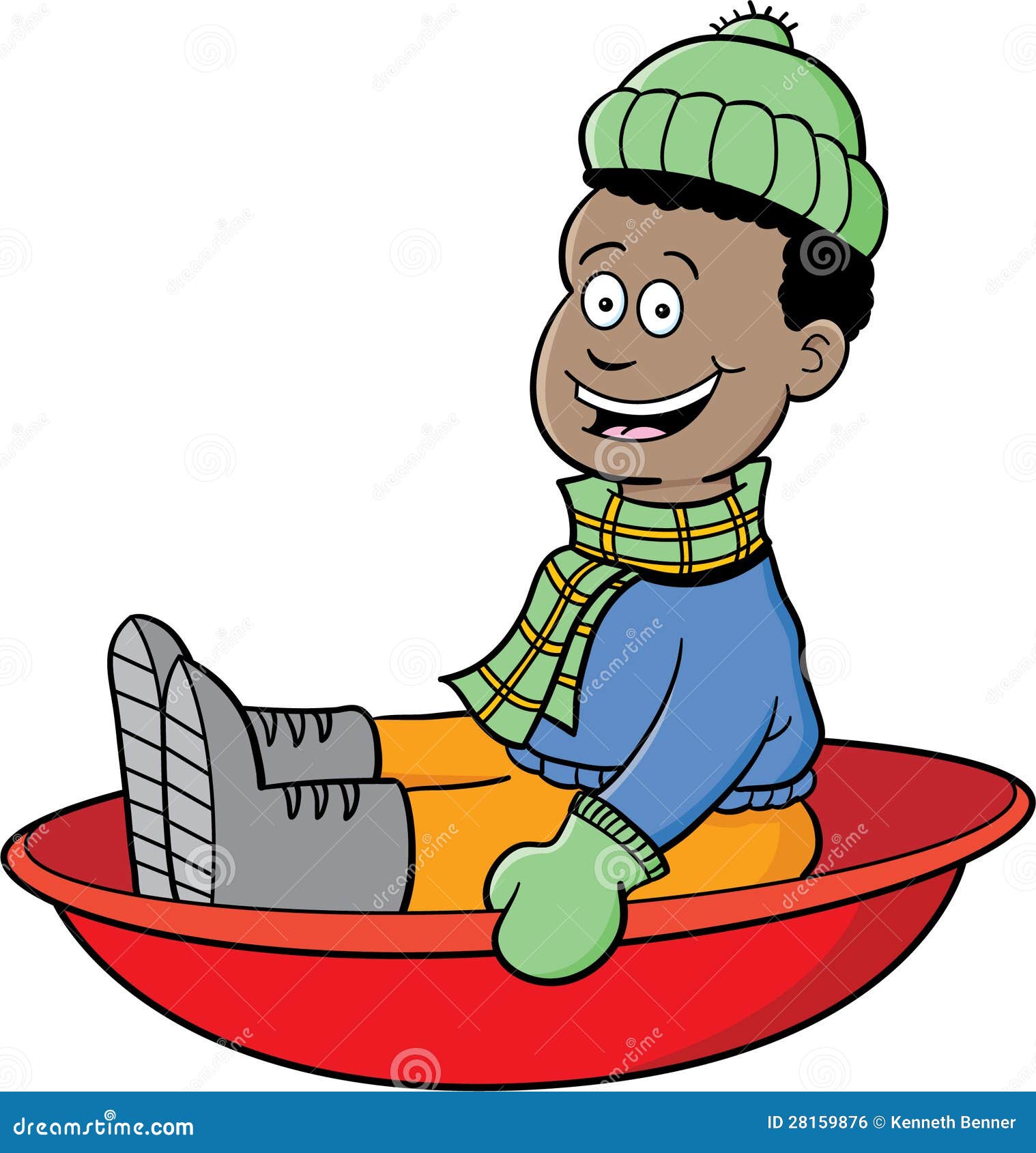 Cartoon boy riding a sled stock vector. Illustration of happy - 28159876