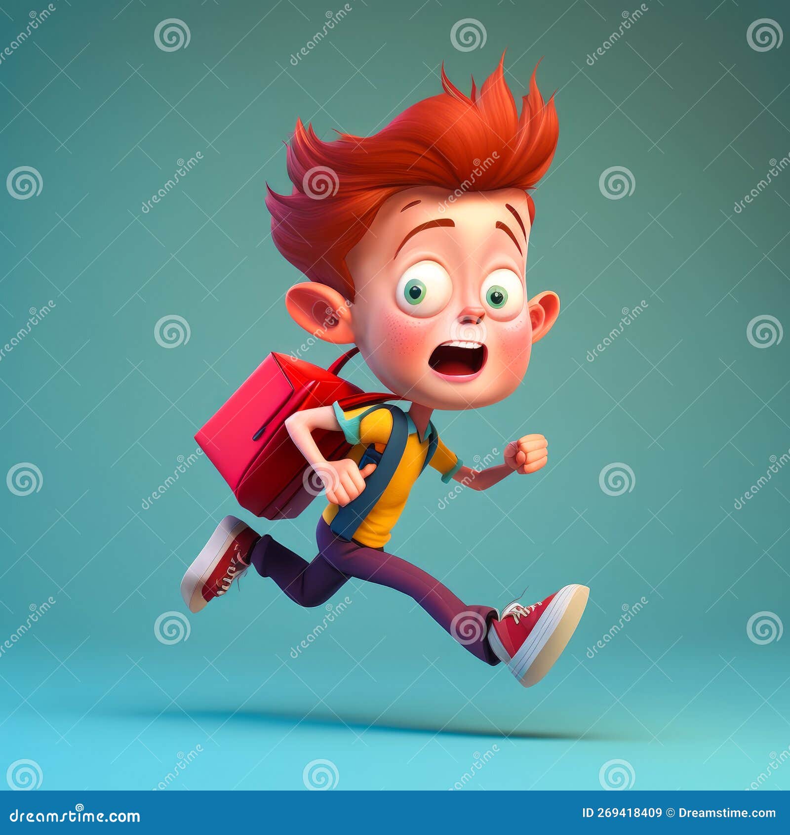 Cartoon Boy Running with Bag on His Back. Generative AI Stock ...