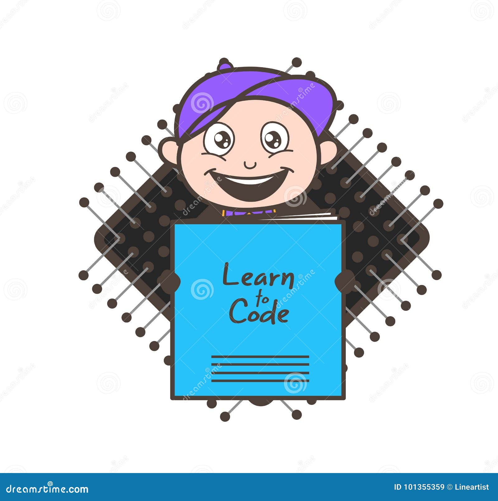 Cartoon Boy Showing a Coding Book Vector Illustration Stock ...
