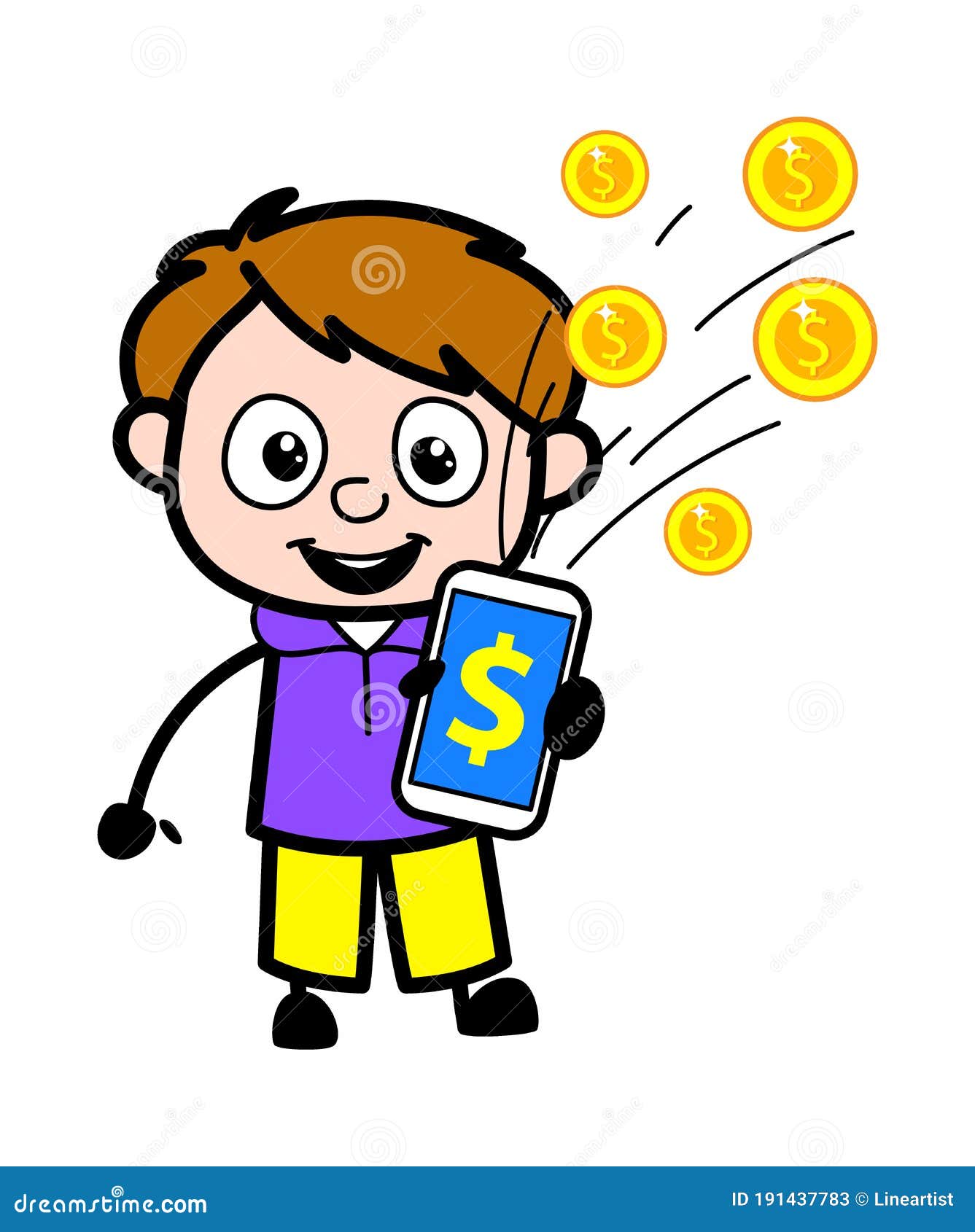 Cartoon Boy Showing Mobile Money Stock Illustration - Illustration of ...