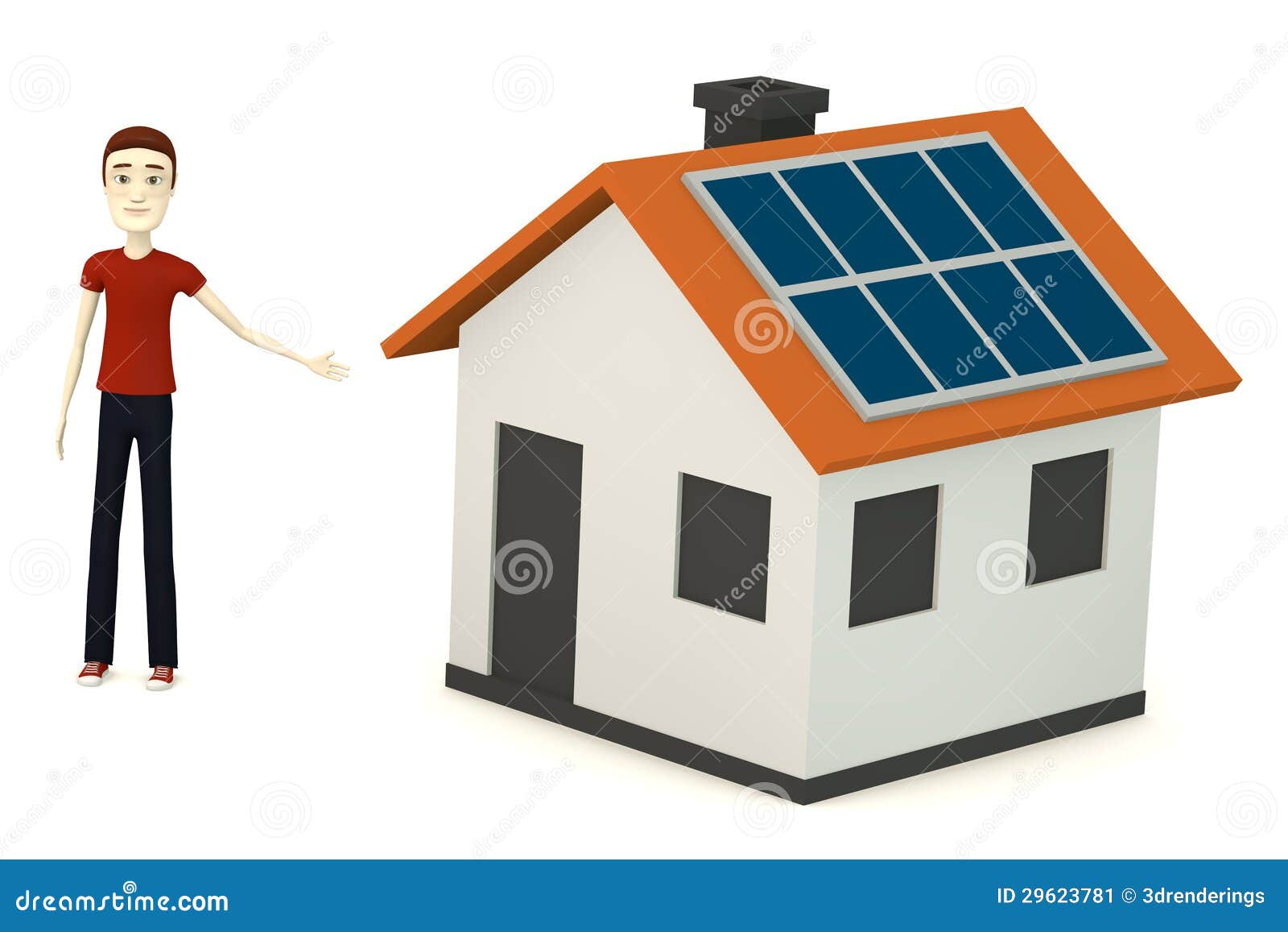 Cartoon Boy with Solar House Stock Illustration - Illustration of ...