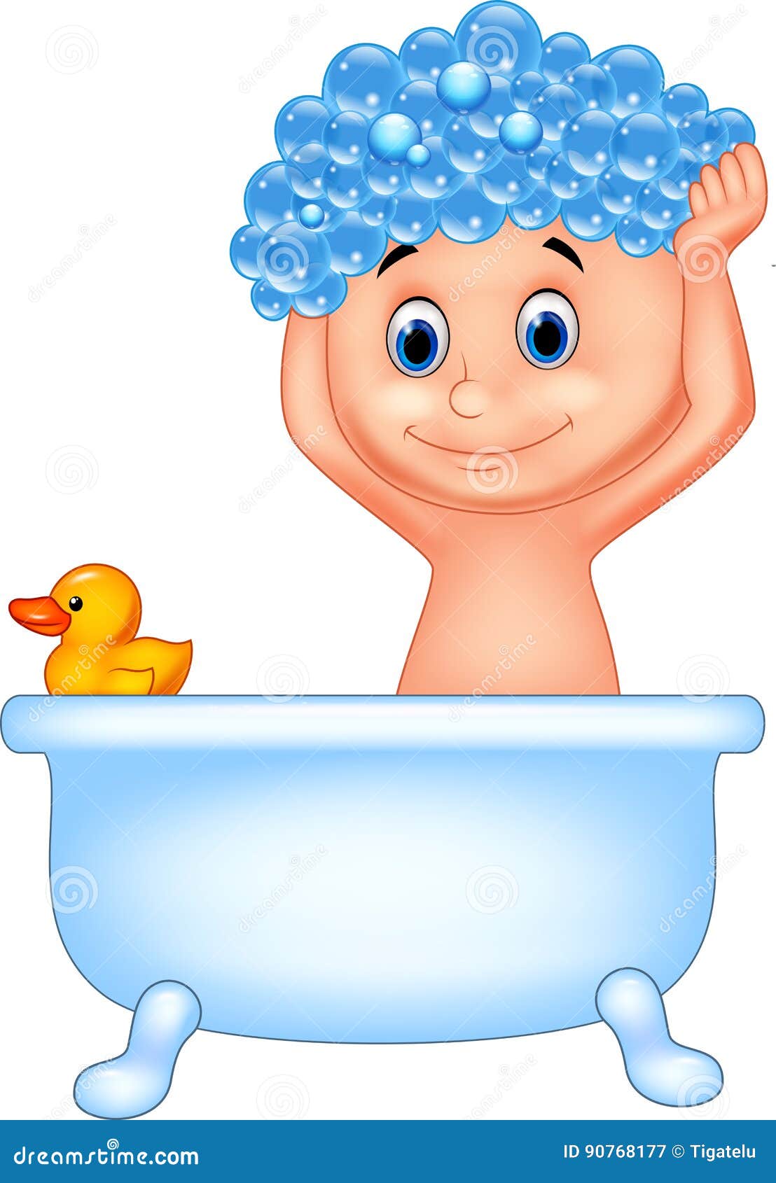 Cartoon boy taking a bath stock vector. Illustration of shampoo - 90768177