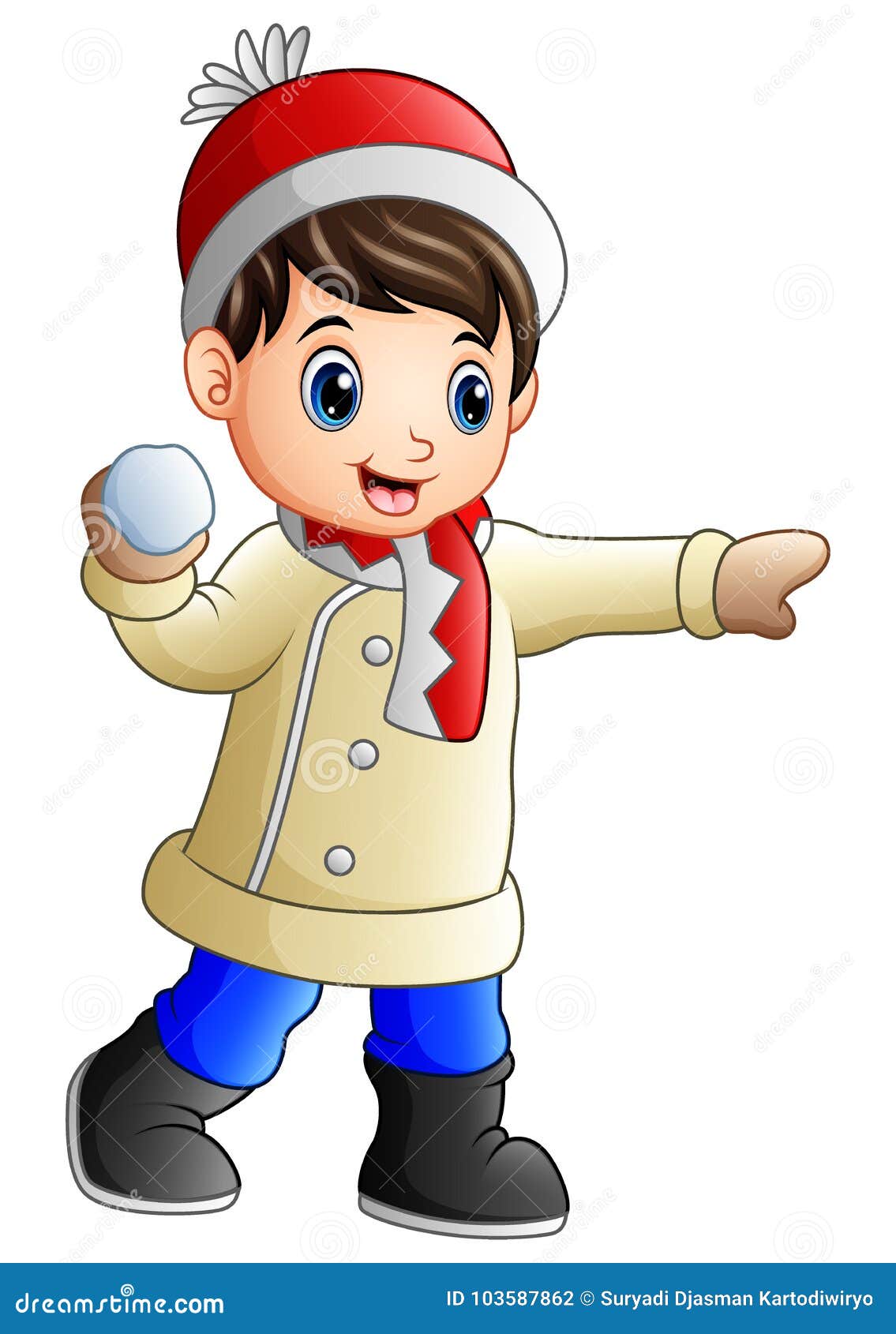 Cartoon Boy Throwing Snowball Vector Illustration | CartoonDealer.com ...