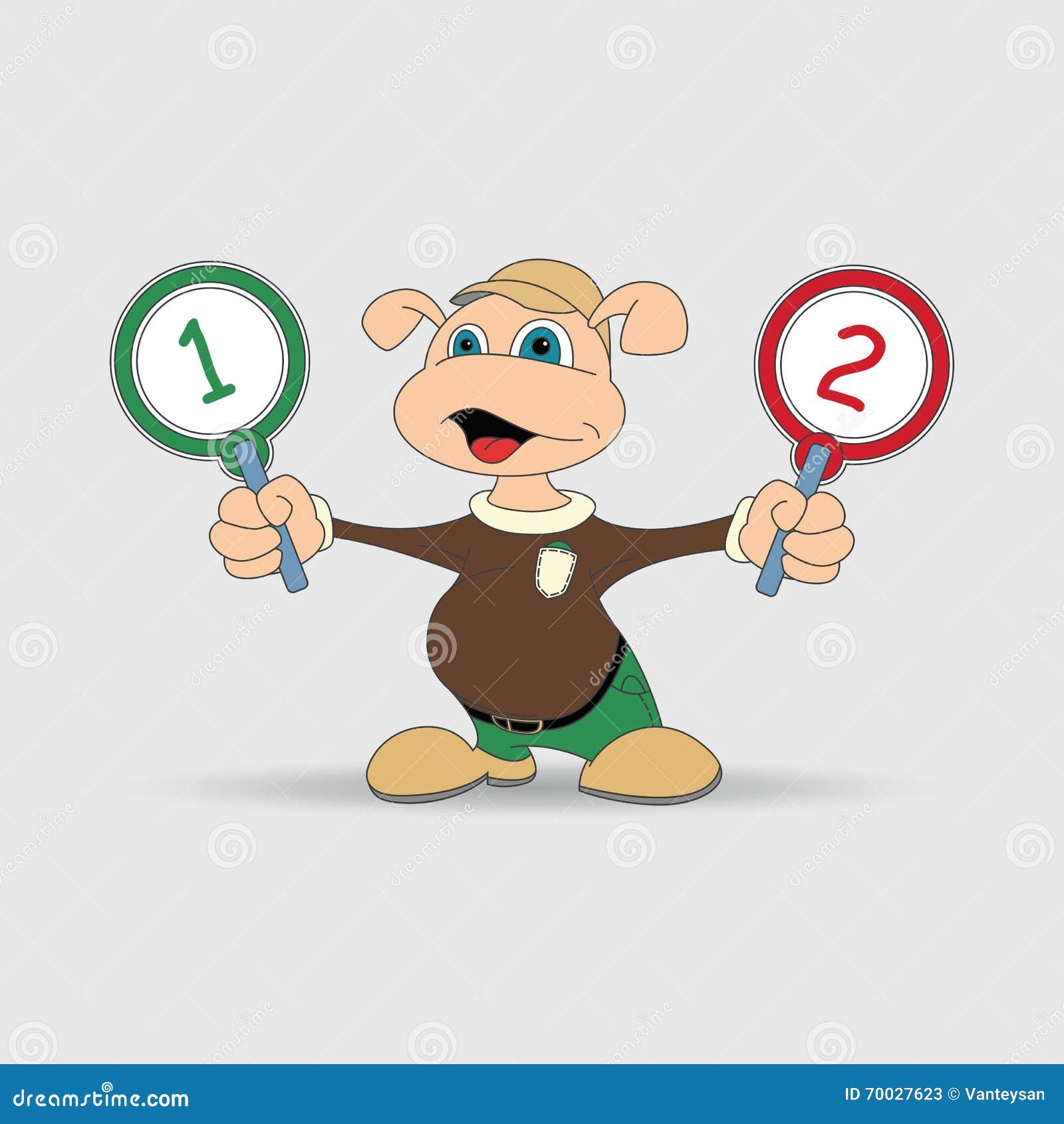 Cartoon Boy with Two Numbered Plates in Their Hands Stock Vector ...