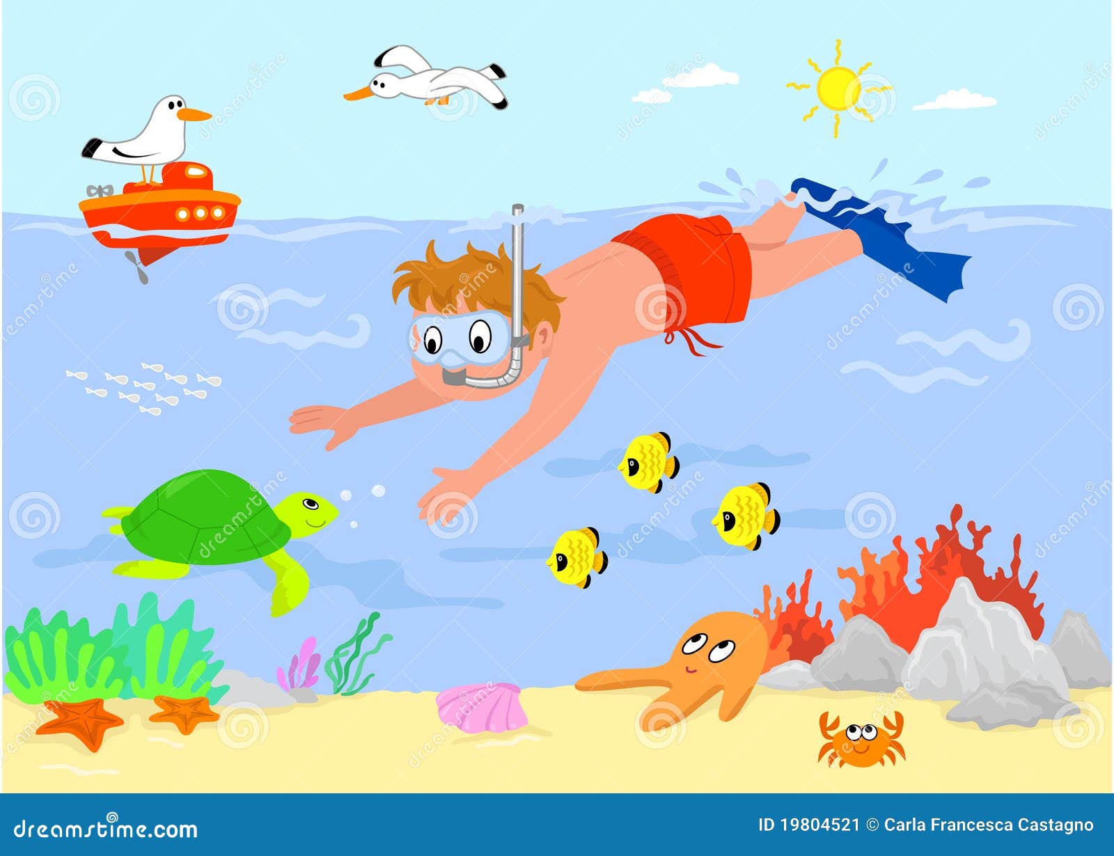 Cartoon boy underwater stock vector. Illustration of life - 19804521