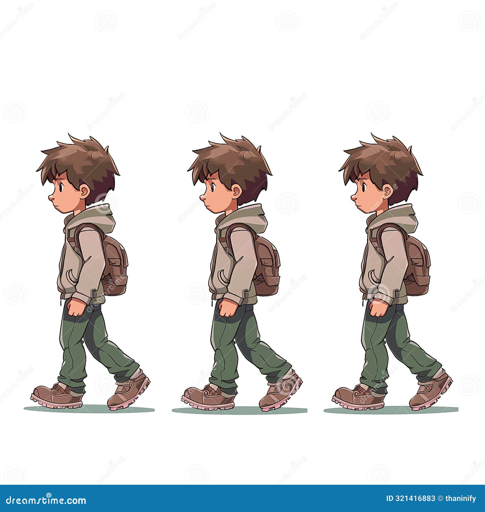 Vizualizare Laterală a Foii De Desen Animat De Mers Pe Jos Stock ...