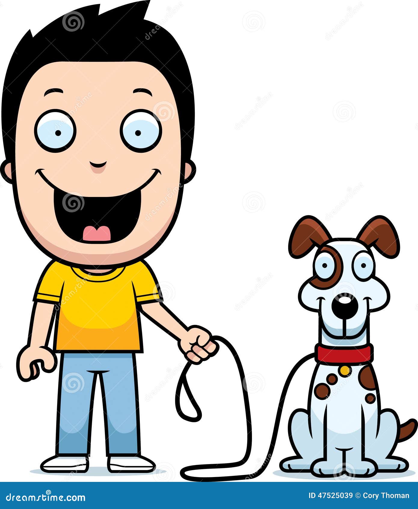 Cartoon Boy Walking Dog stock vector. Illustration of happy - 47525039
