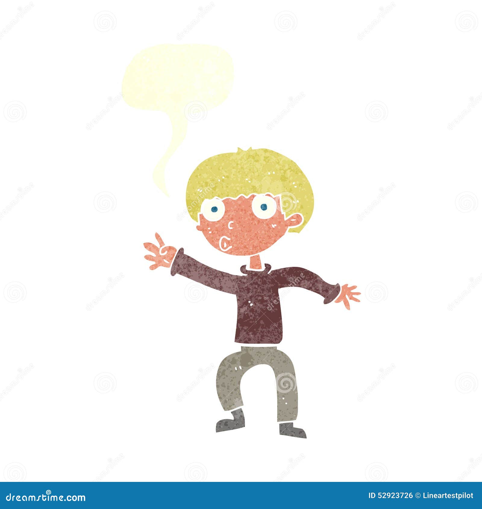 Cartoon Boy Waving Warning with Speech Bubble Stock Illustration ...