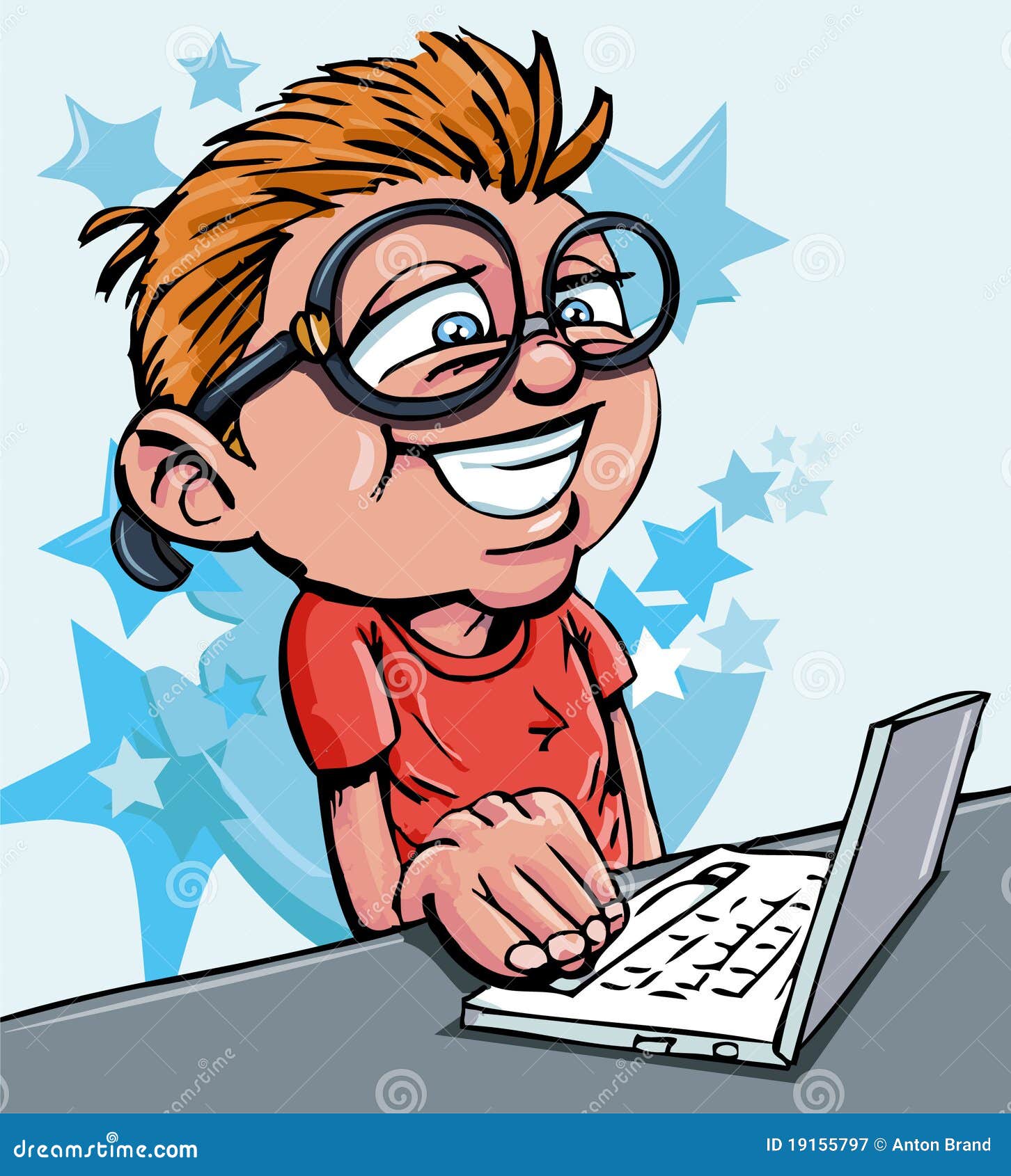 Cartoon of Boy Working on a Laptop Stock Vector - Illustration of ...