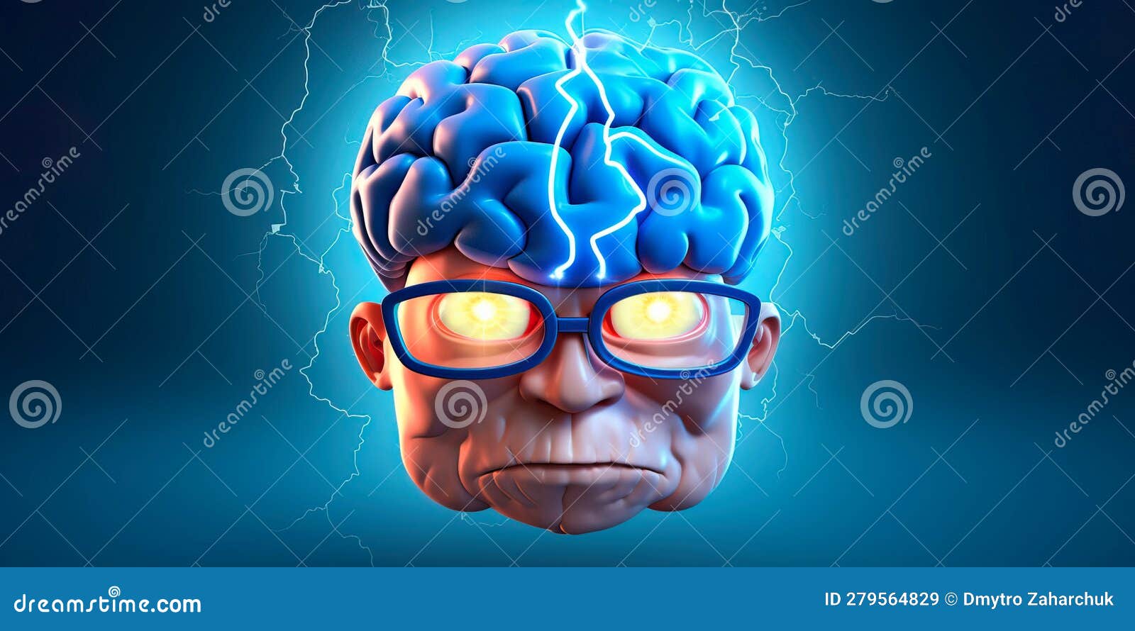 Cartoon Brain Character with Glasses and a Nerdy Expression, Surrounded ...
