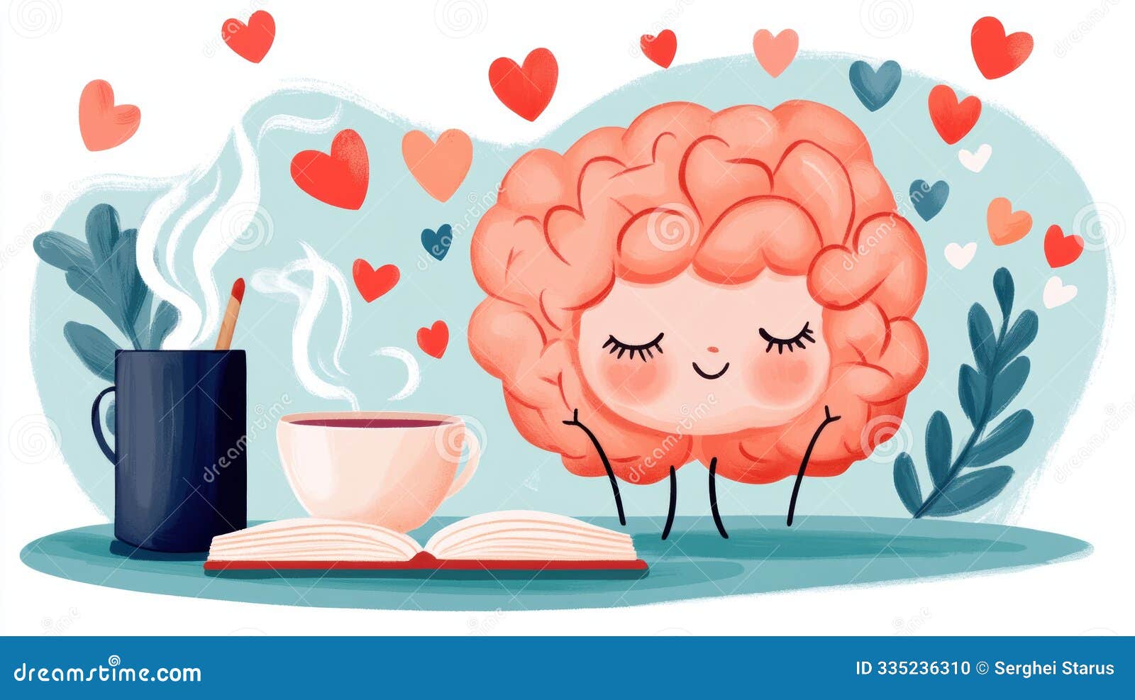 Brain And Coffee Caffeine. Brain Model Is Among Coffee Beans. Influence ...