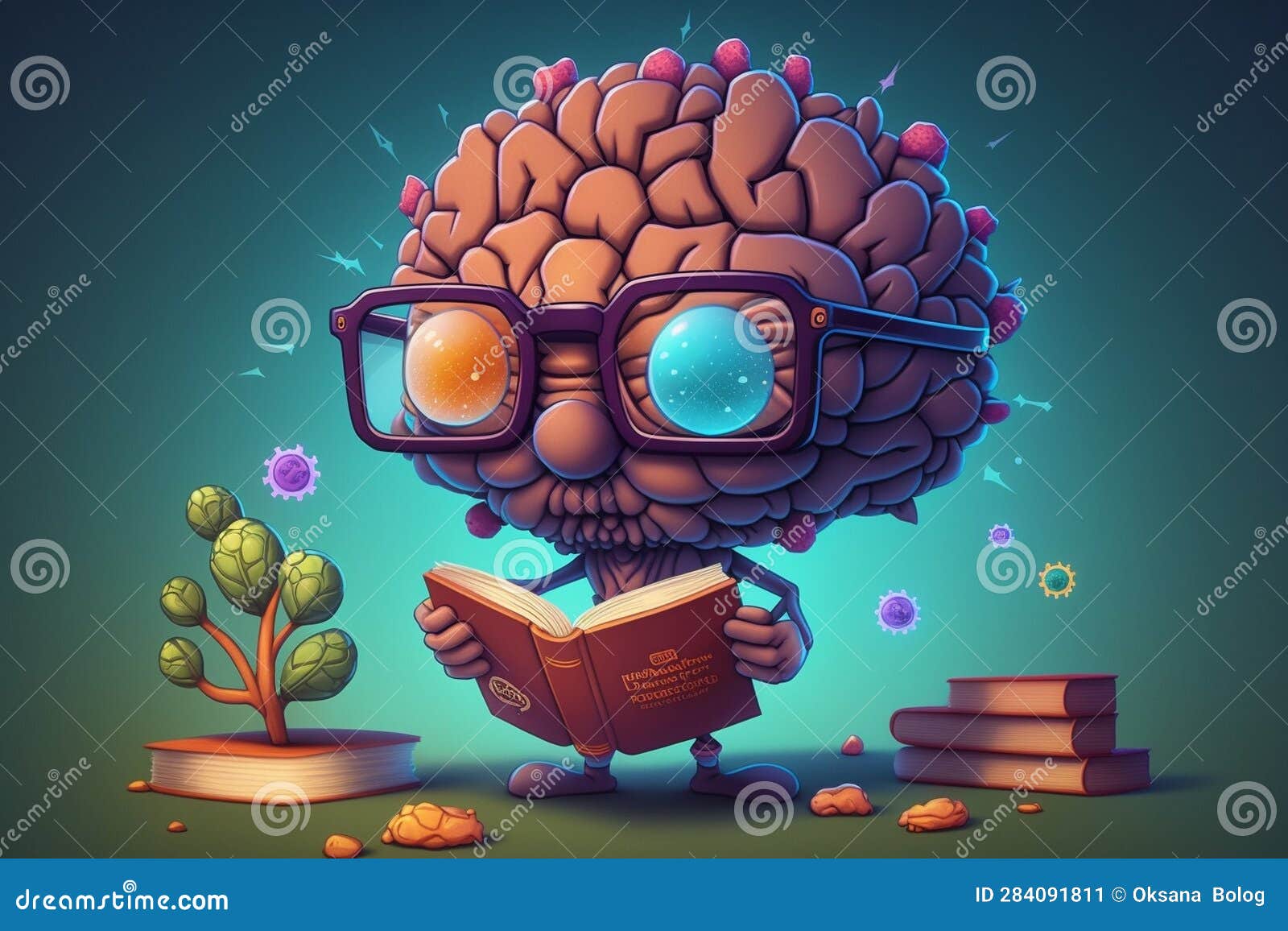 Cartoon Brain with Eyes. the Brain Receives Knowledge. Stock ...