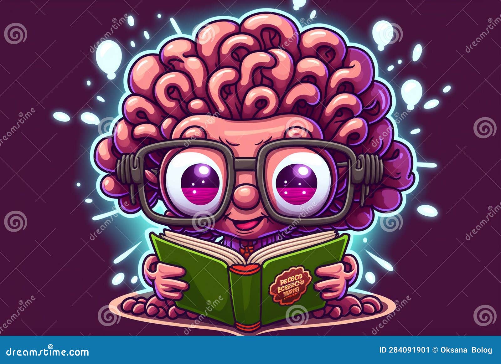 Cartoon Brain with Eyes. the Brain Receives Knowledge. Stock ...