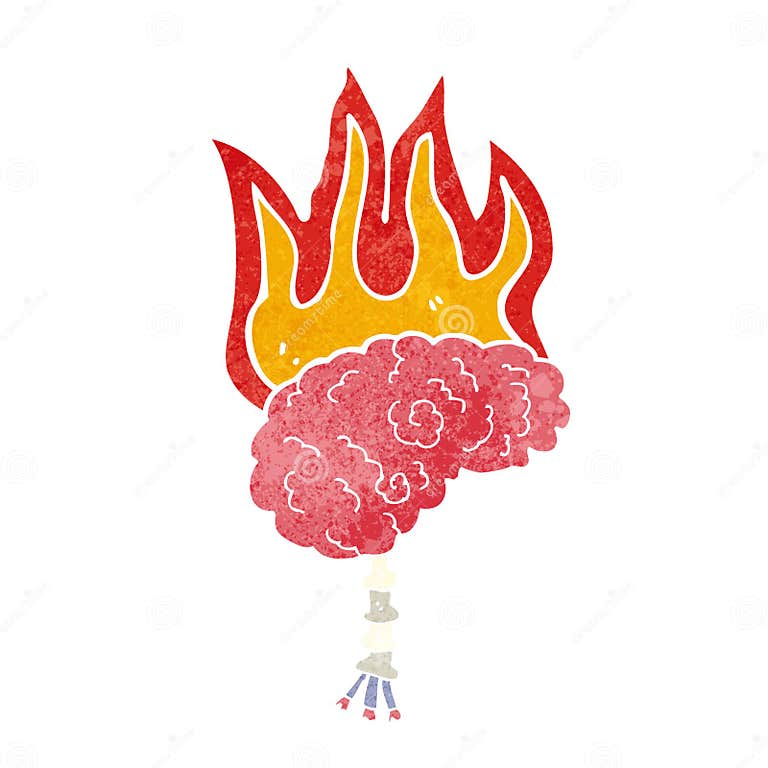 Cartoon brain on fire stock illustration. Illustration of drawing ...