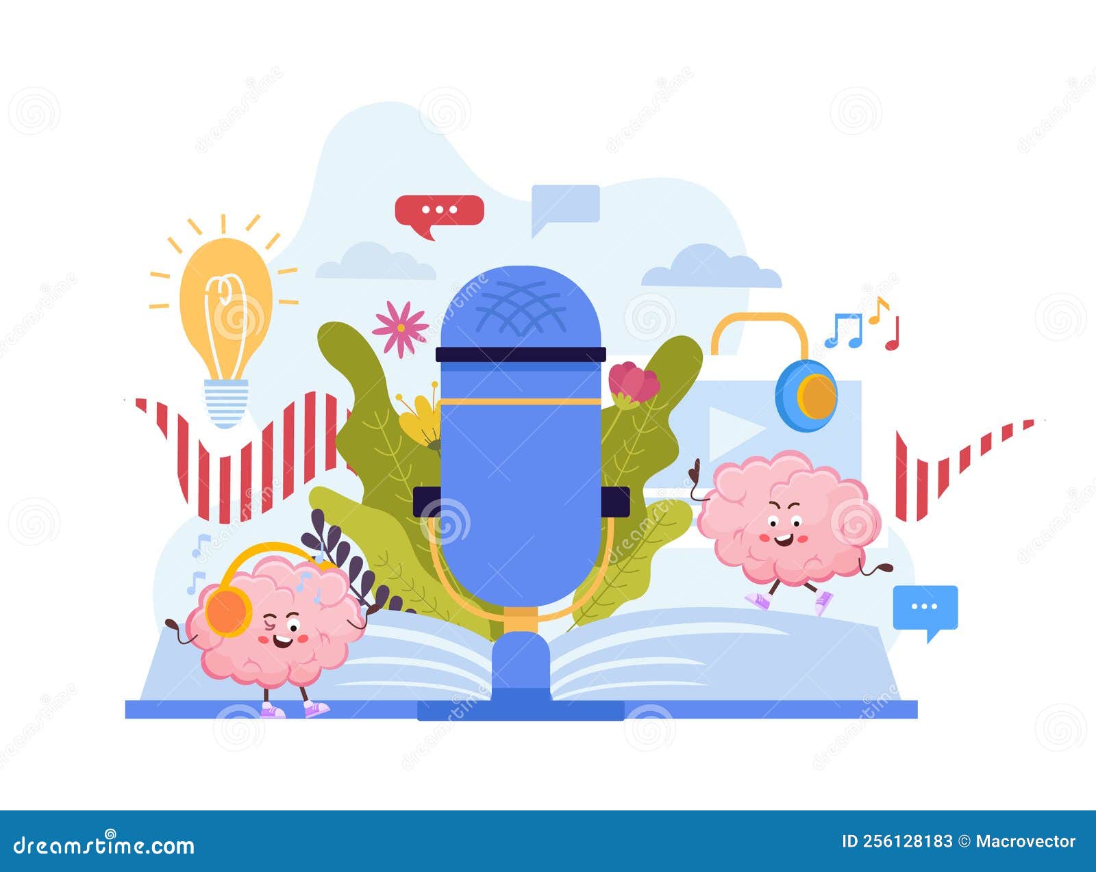 Cartoon Brain Flat Composition Stock Vector - Illustration of happy ...